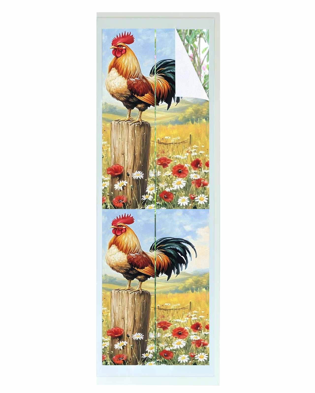 Window Privacy Film Spring Floral Rooster Stained Glass Window Film ...