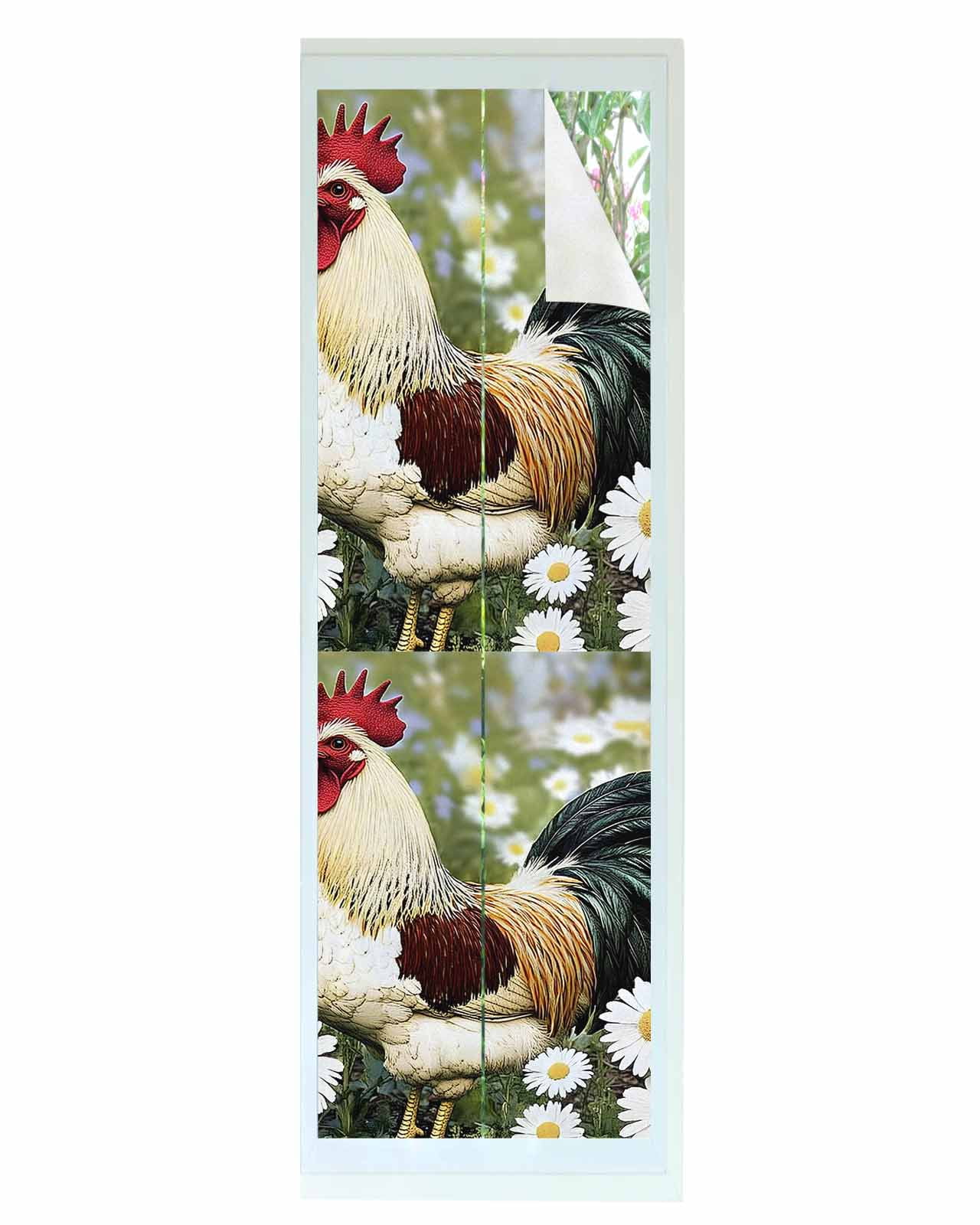 Window Privacy Film Spring Floral Rooster Stained Glass Window Film ...