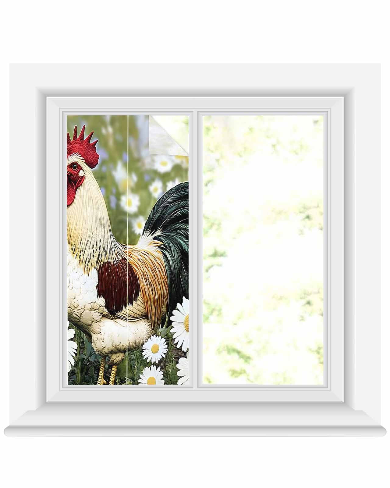 Window Privacy Film Spring Floral Rooster Stained Glass Window Film ...