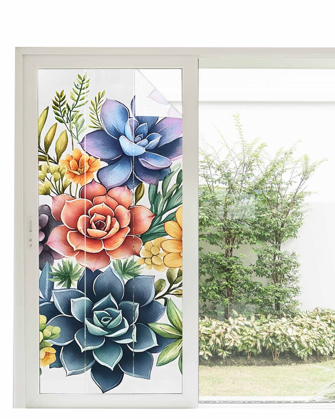 Window Privacy Film Spring Floral Succulents Stained Glass Window Film ...