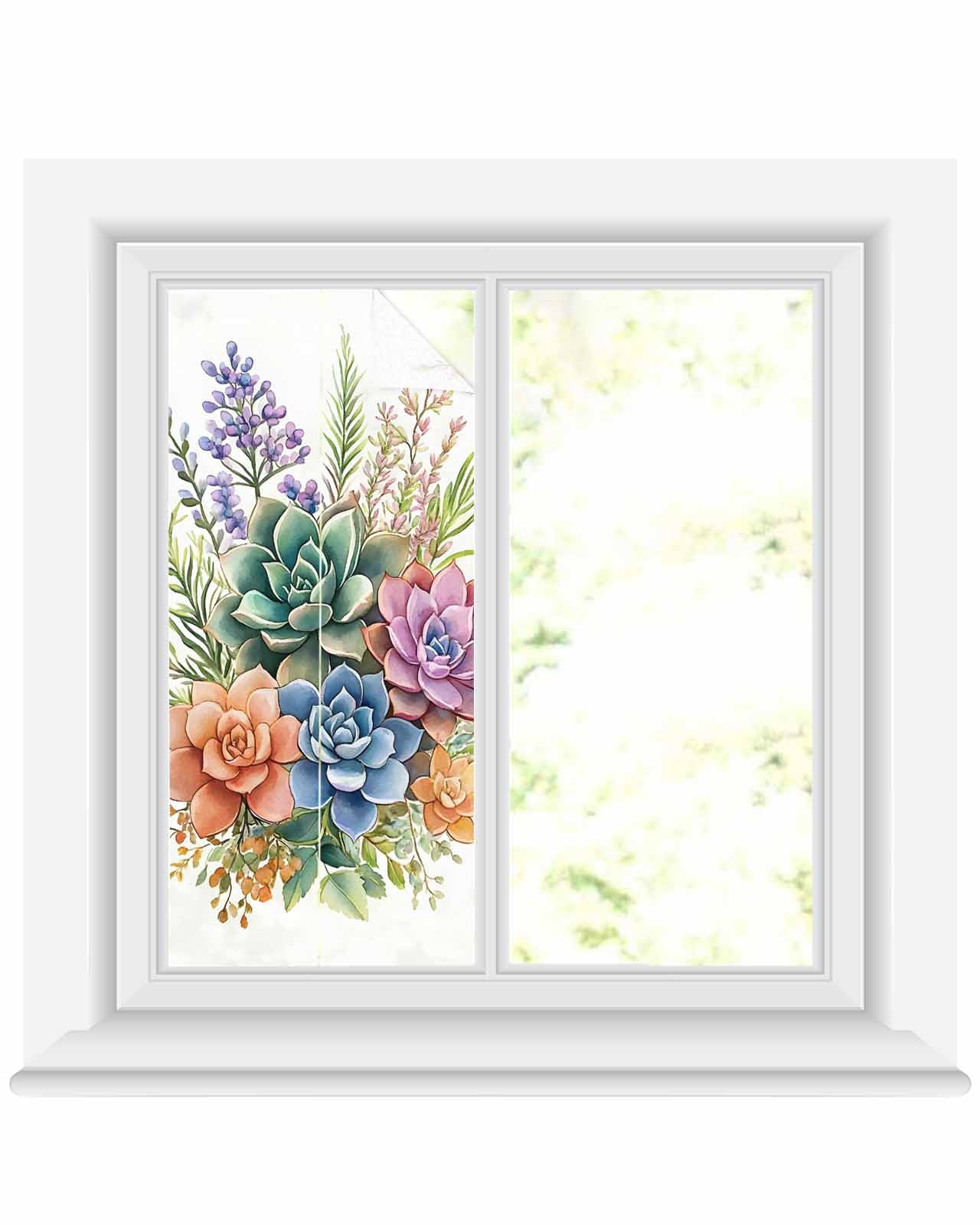 Window Privacy Film Spring Floral Succulents Stained Glass Window Film ...