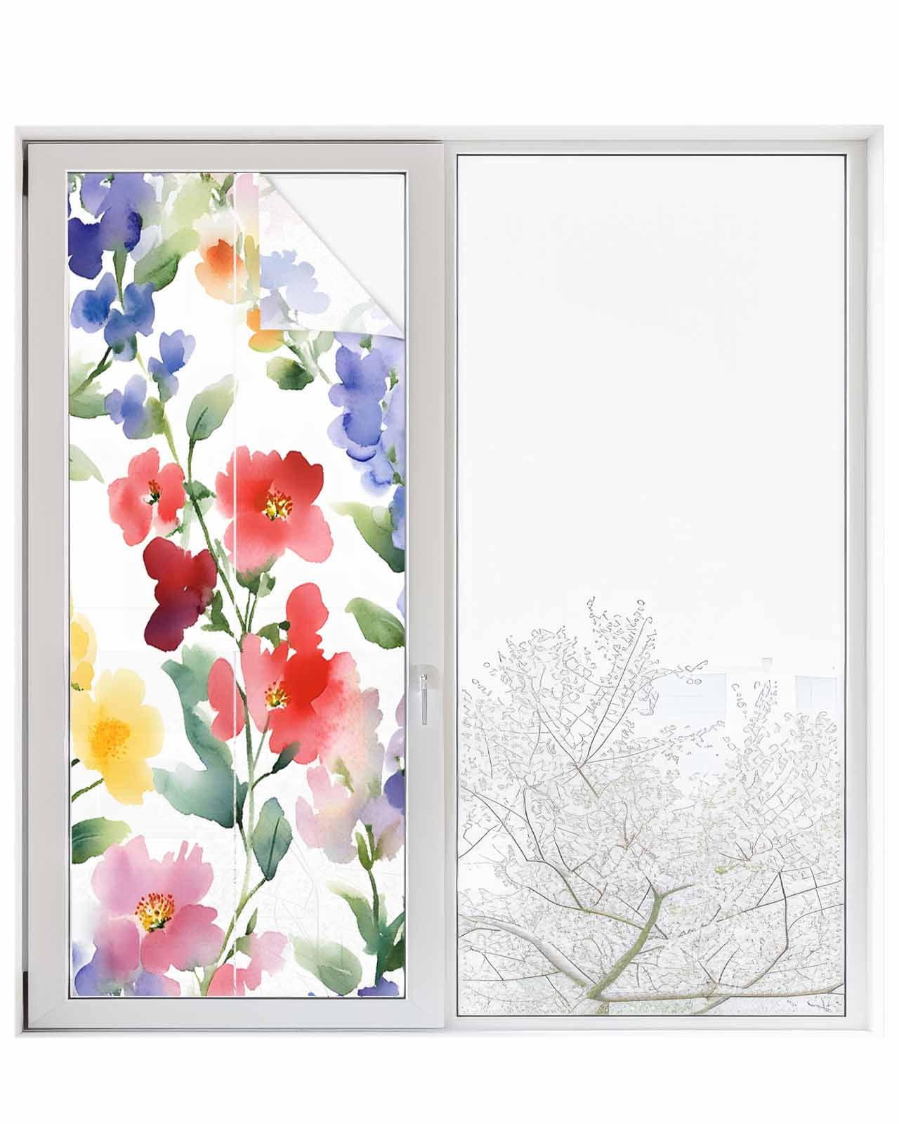 Window Privacy Film Spring Flower Stained Glass Window Film Decorative ...