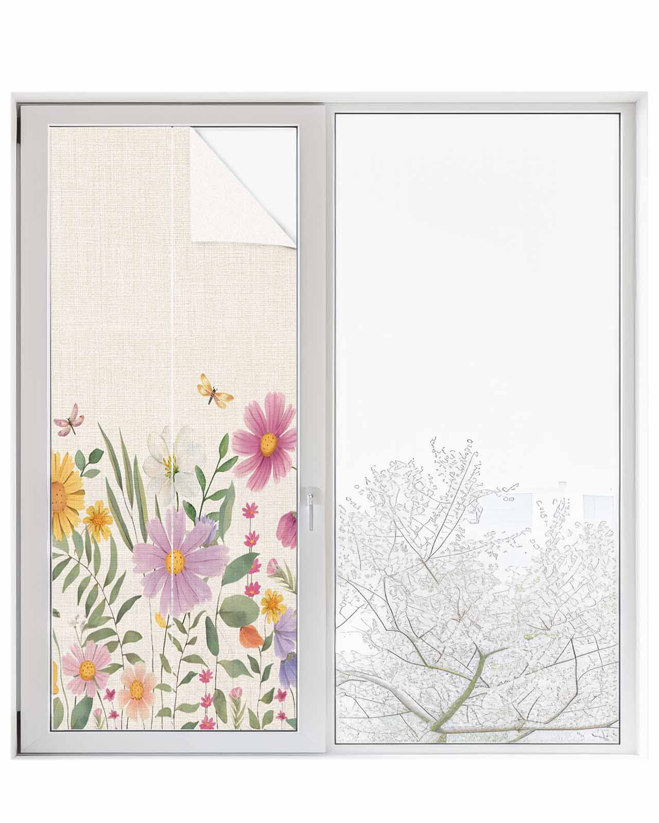 Window Privacy Film Spring Flowers Stained Glass Window Film Decorative ...