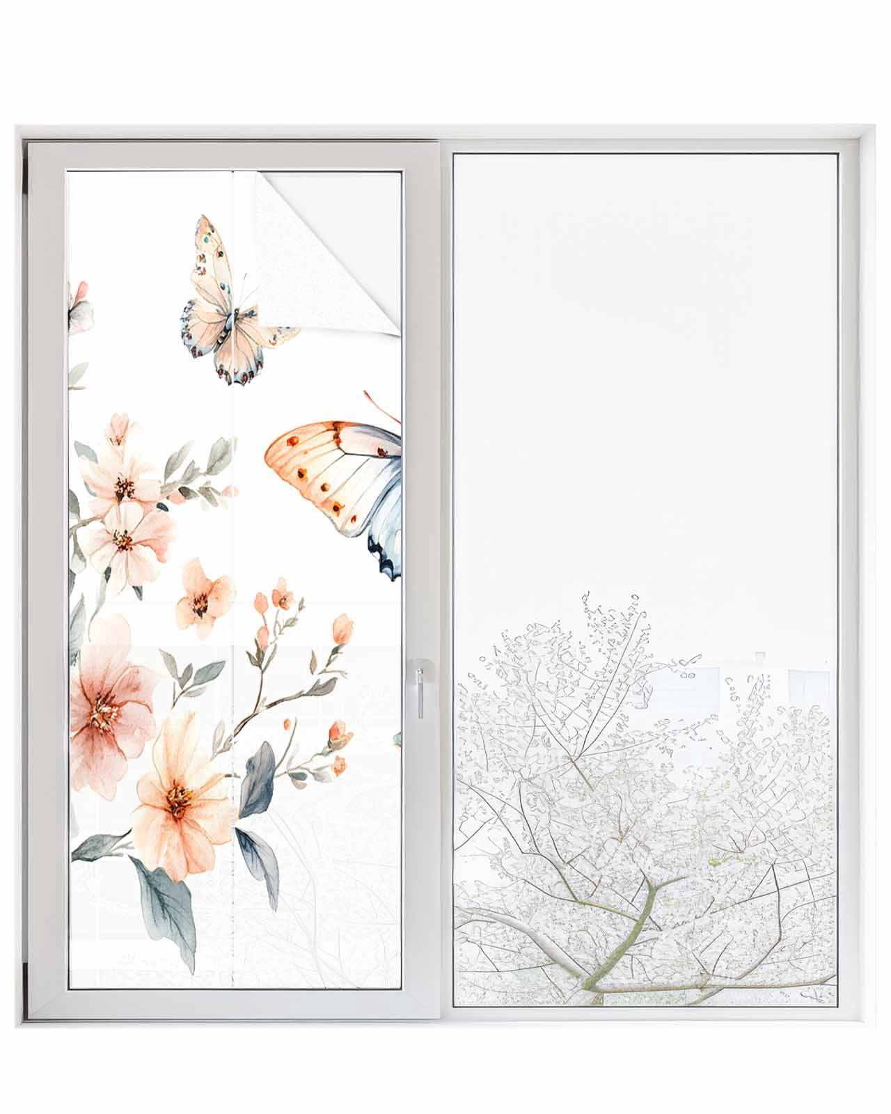 Window Privacy Film Spring Flowers Stained Glass Window Film Decorative ...
