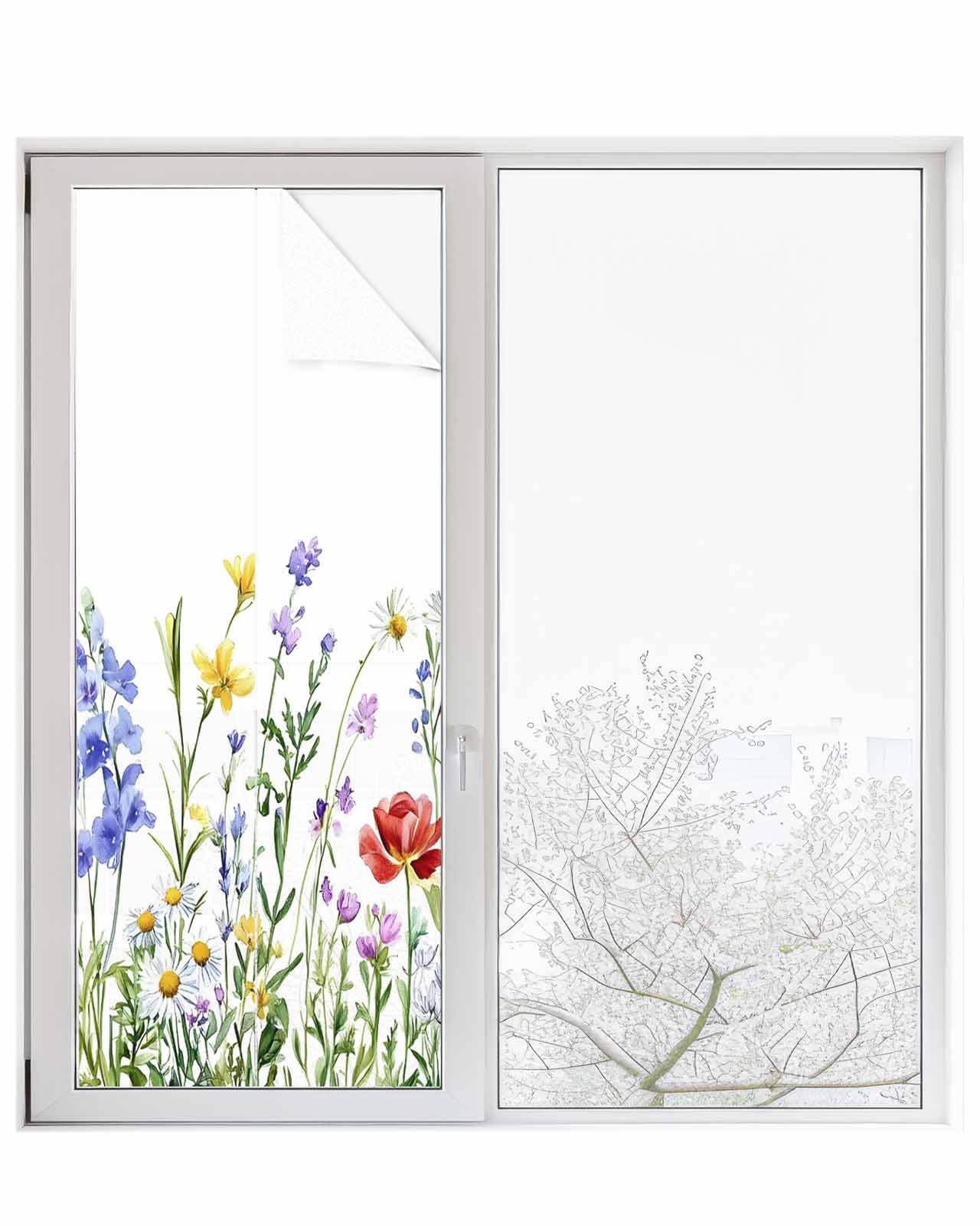 Window Privacy Film Spring Flowers Stained Glass Window Film Decorative ...