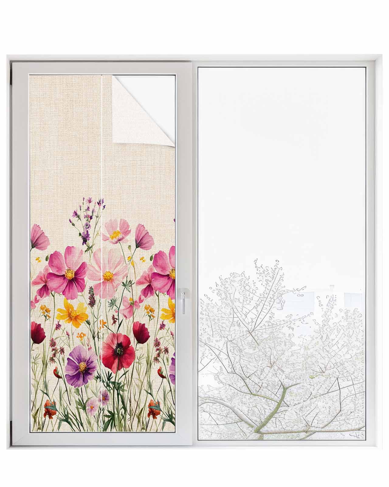 Window Privacy Film Spring Flowers Stained Glass Window Film Decorative ...