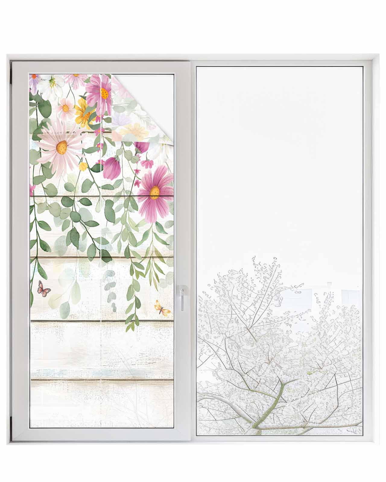 Window Privacy Film Spring Flowers Stained Glass Window Film Decorative ...