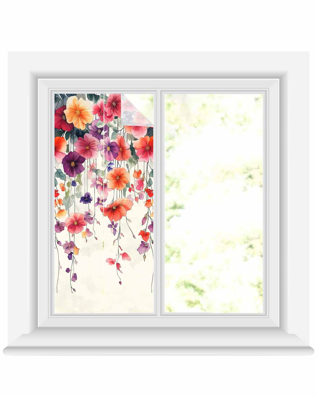 Window Privacy Film Spring Flowers Stained Glass Window Film Decorative ...