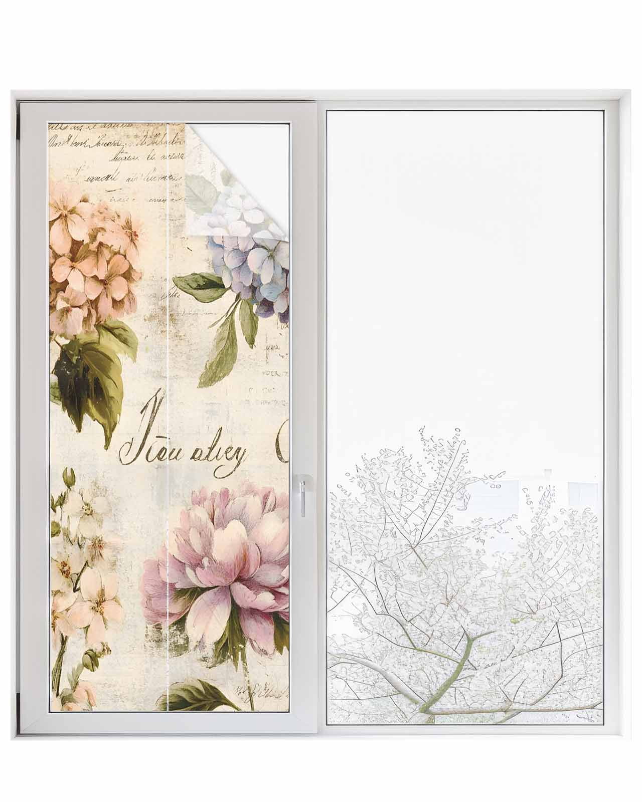 Window Privacy Film Spring Hydrangea Floral Stained Glass Window Film ...