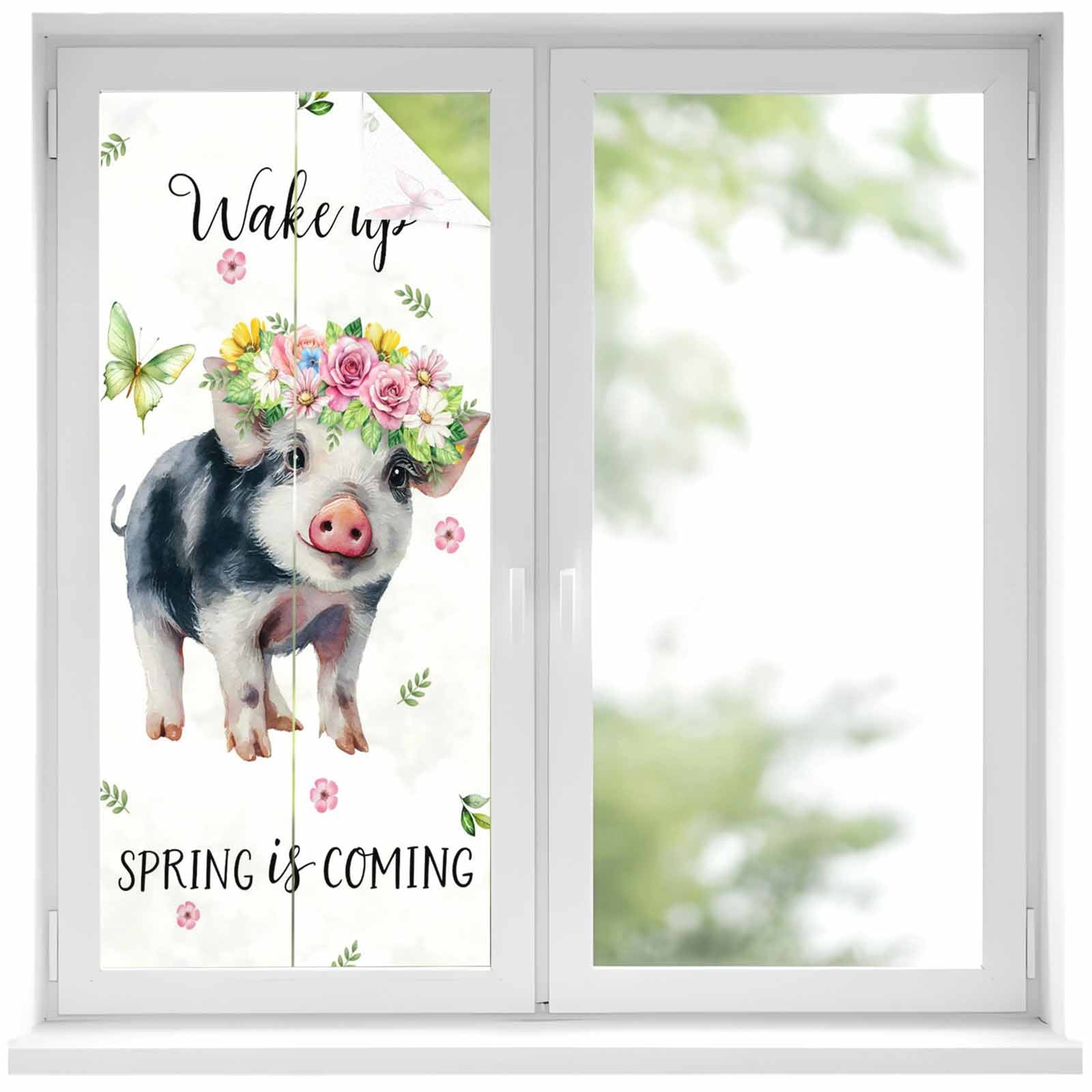 Window Privacy Film Spring Pig Stained Glass Window Film Decorative Sun ...