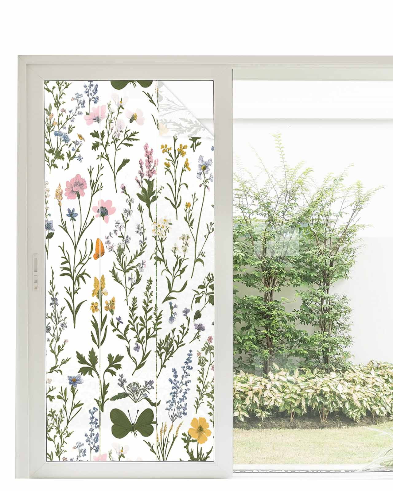 Window Privacy Film Spring Summer Floral Stained Glass Window Film ...