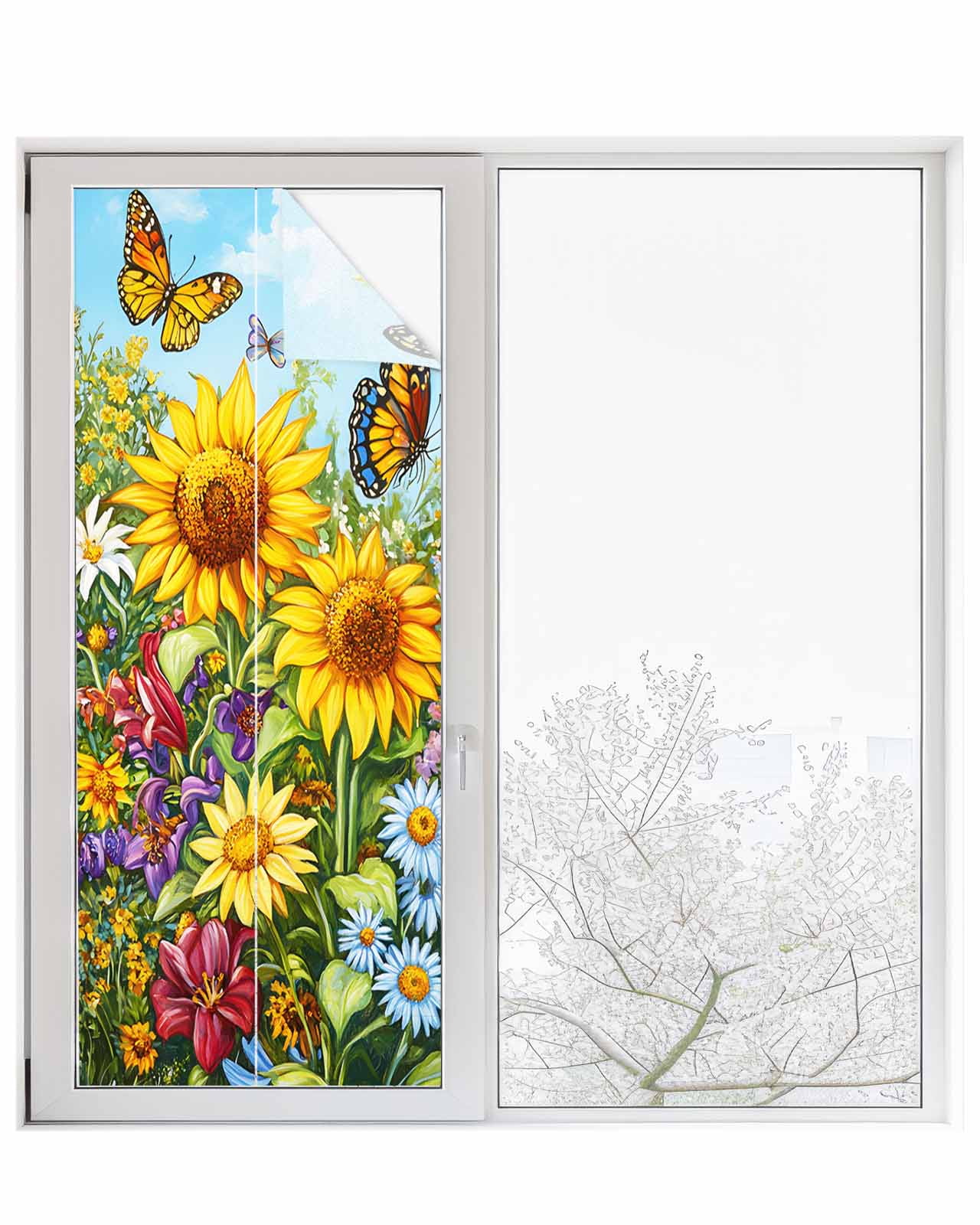 Window Privacy Film Spring Wildflower Stained Glass Window Film ...