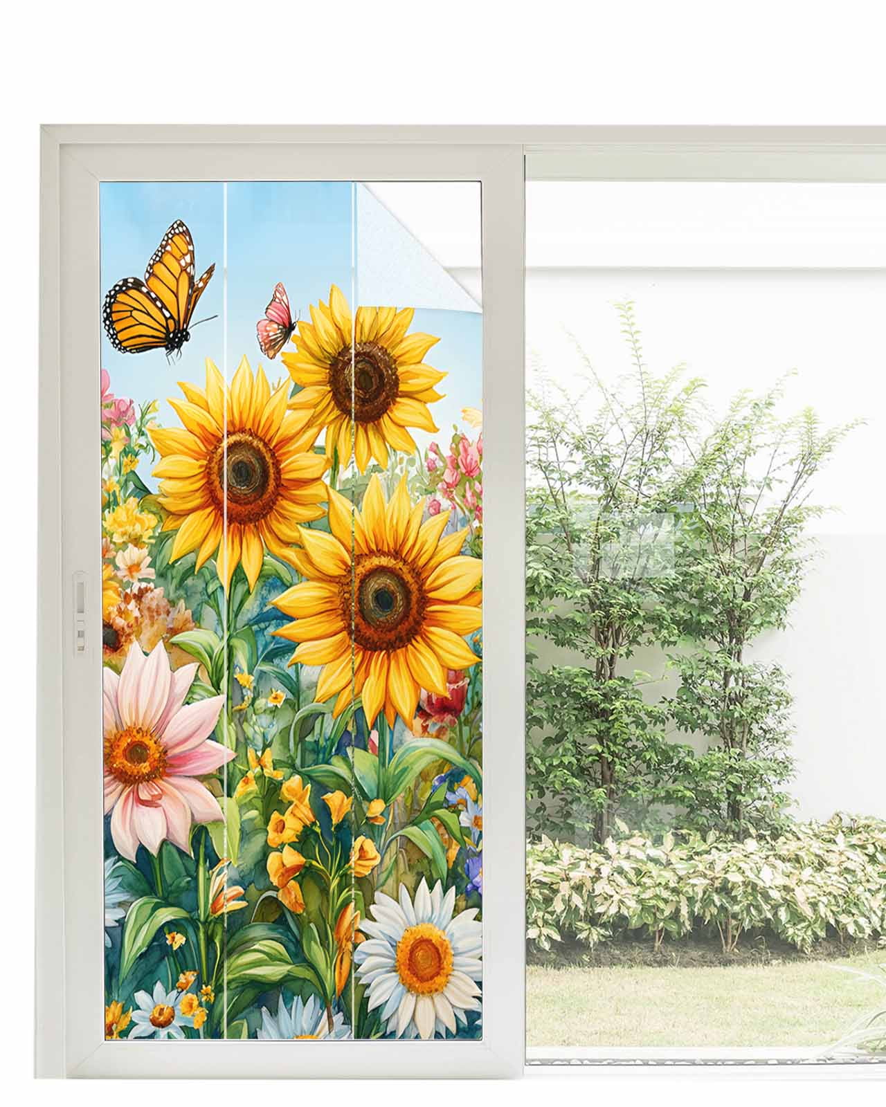 Window Privacy Film Spring Yellow Sunflower Stained Glass Window Film ...