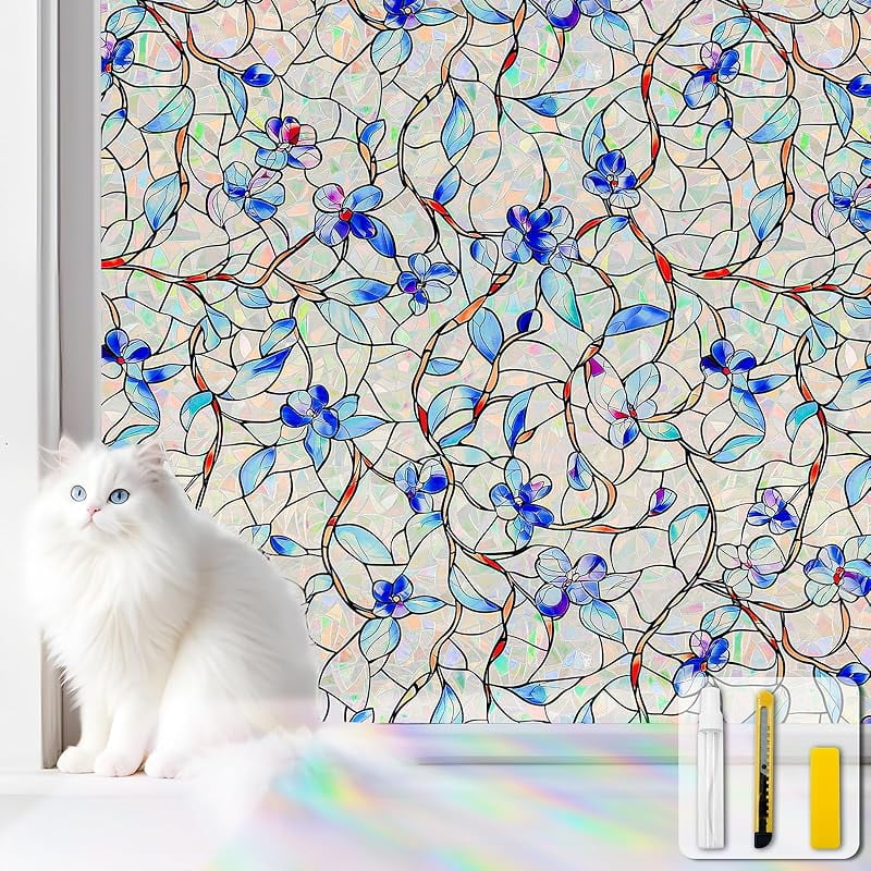 Window Privacy Film Stained Glass Decorative Static Clings Rainbow ...