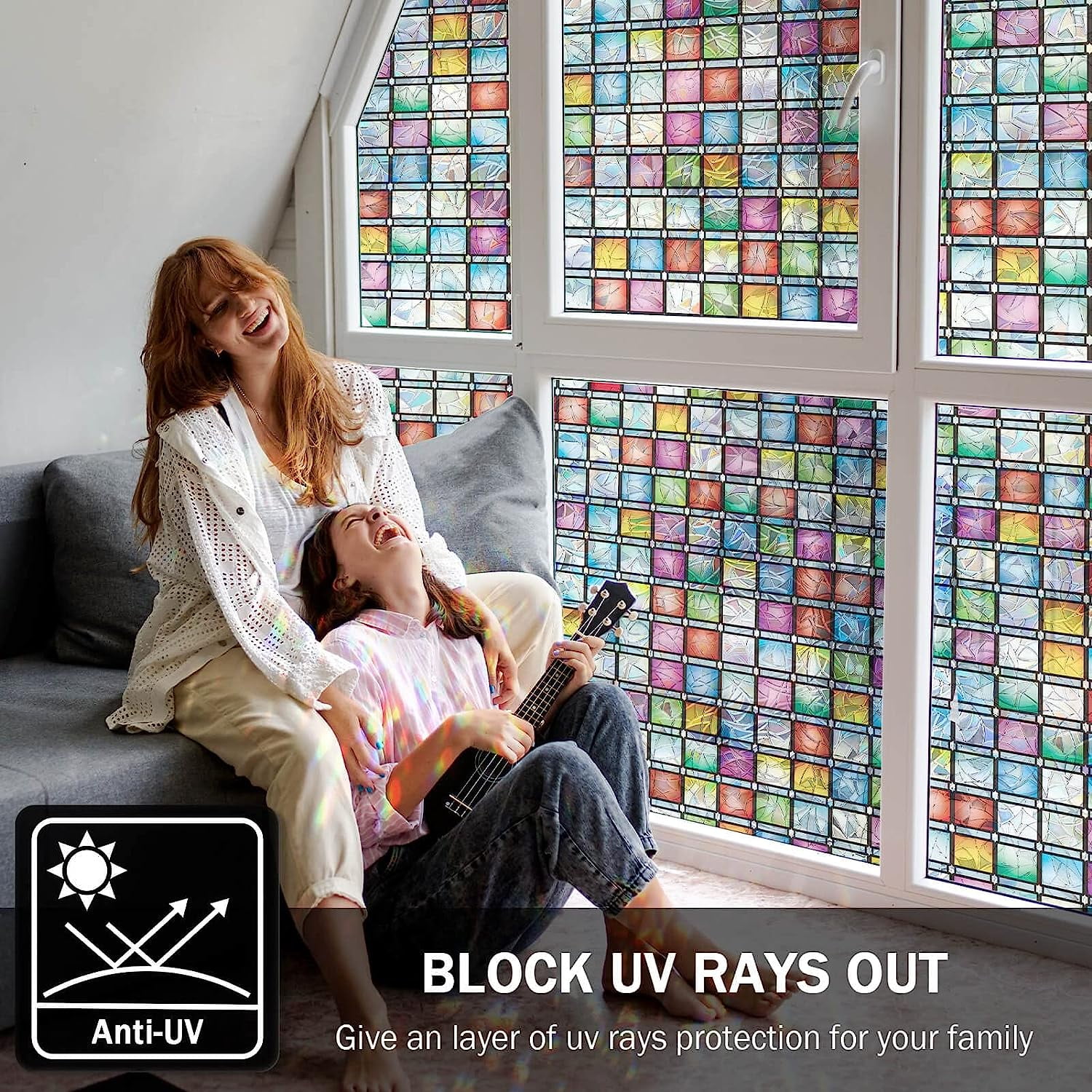 Window Privacy Film, Stained Glass Rainbow Decals, UV Protection, Home ...