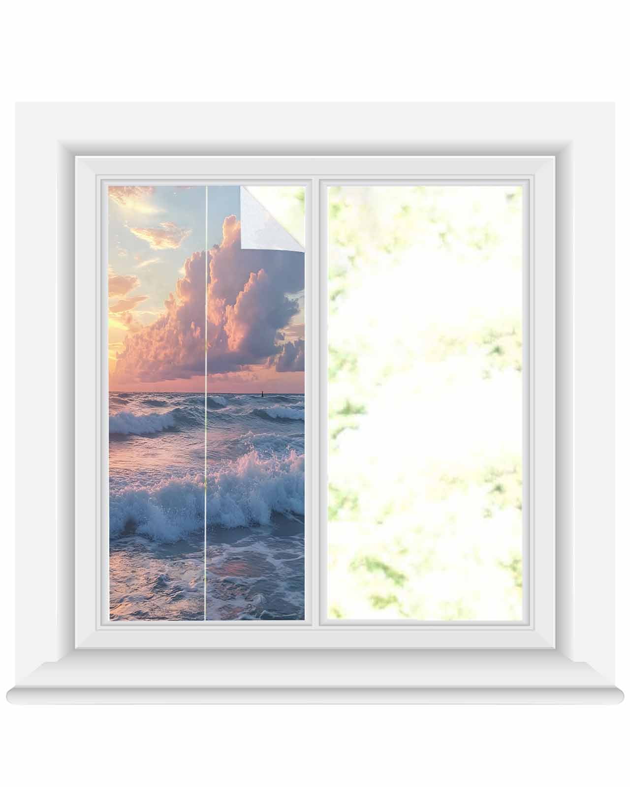 Window Privacy Film Summer Beach Coastal Stained Glass Window Film ...