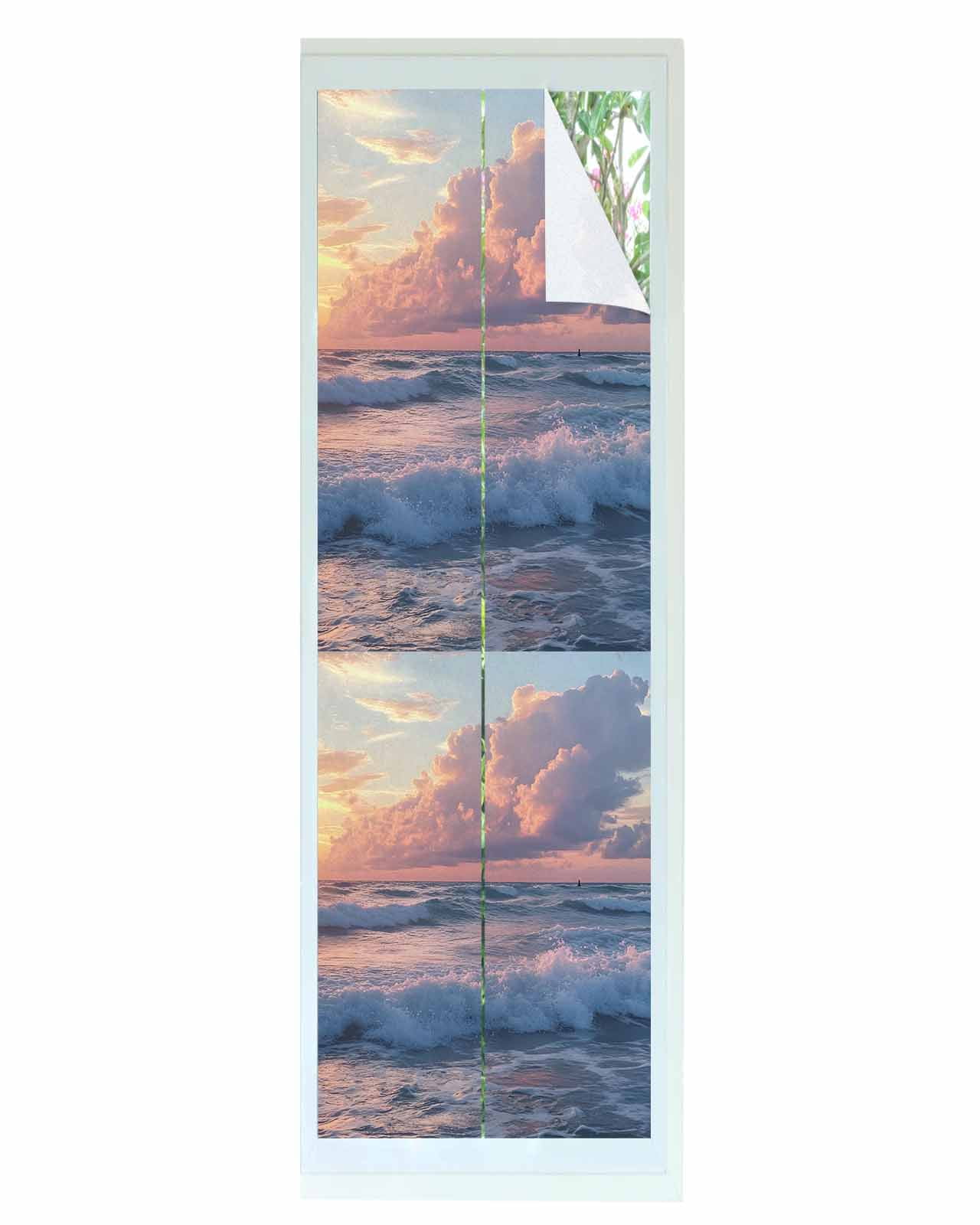 Window Privacy Film Summer Beach Coastal Stained Glass Window Film ...