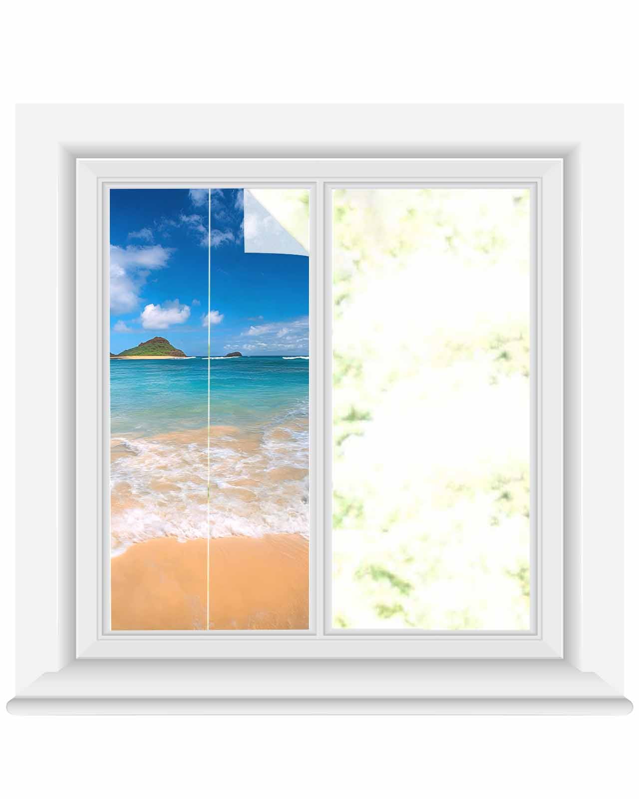 Window Privacy Film Summer Beach Stained Glass Window Film Decorative ...