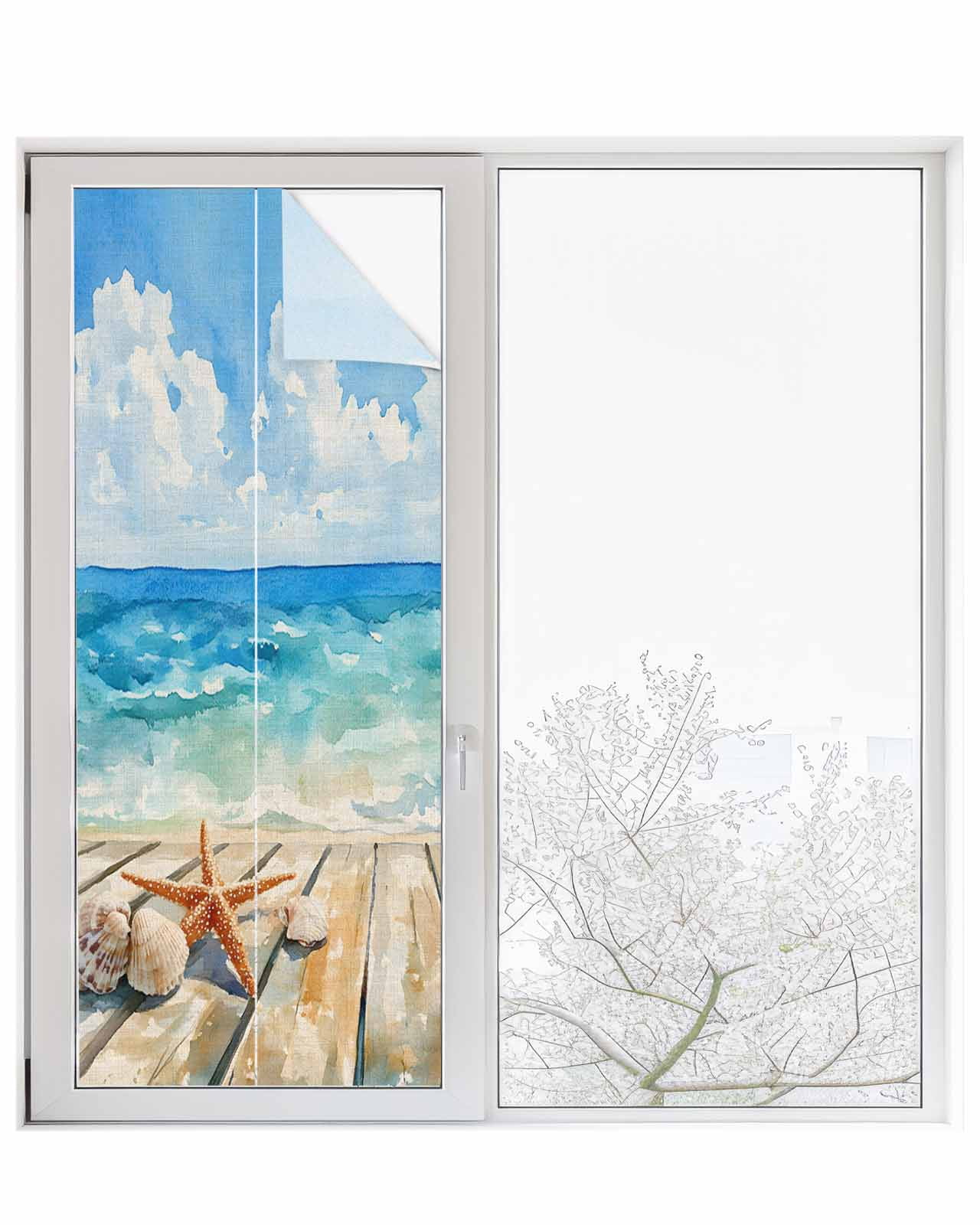 Window Privacy Film Summer Beach Stained Glass Window Film Decorative ...