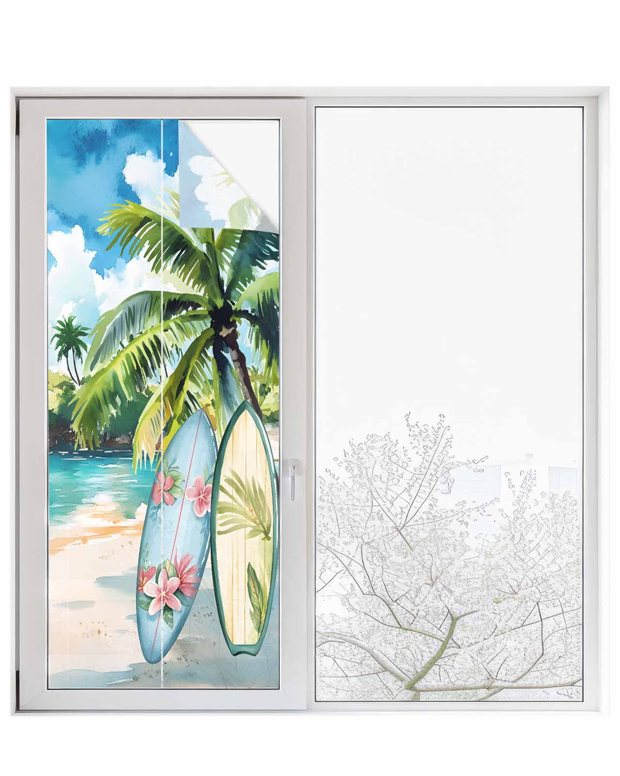 Window Privacy Film Summer Beach Stained Glass Window Film Decorative ...