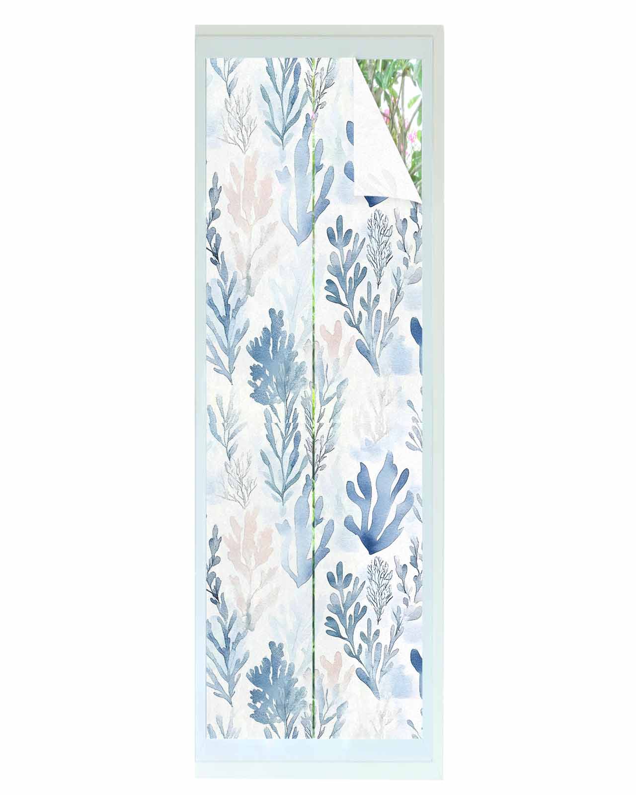 Window Privacy Film Summer Blue Seaweed Stained Glass Window Film ...