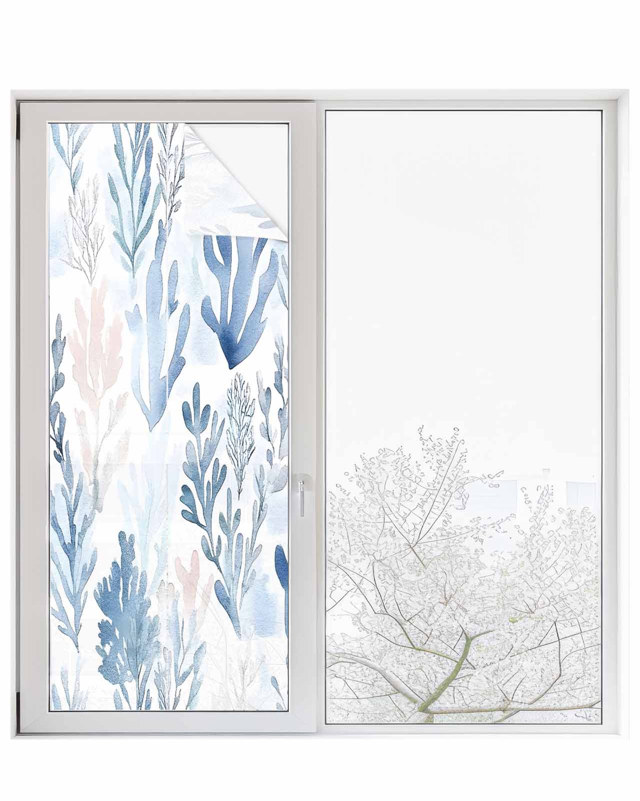 Window Privacy Film Summer Blue Seaweed Stained Glass Window Film ...