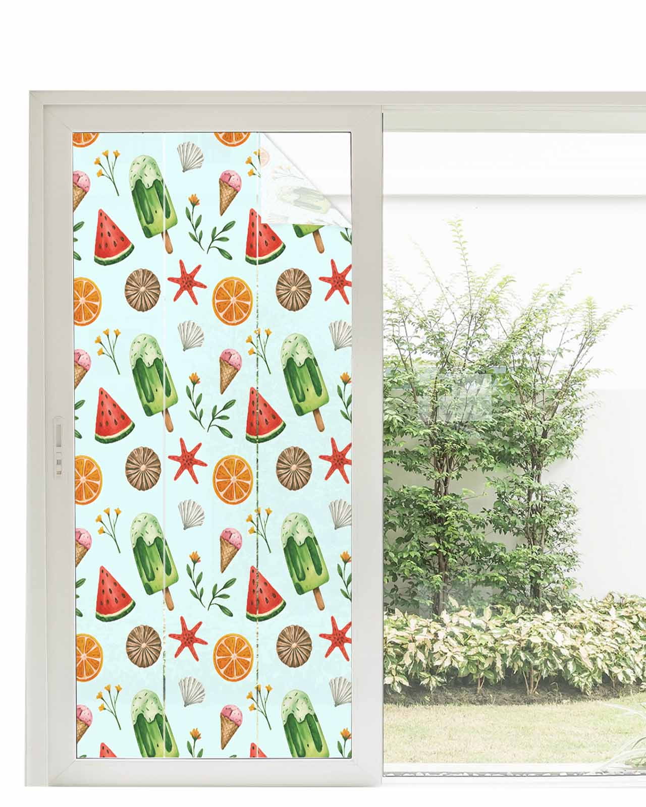Window Privacy Film Summer Blue Stained Glass Window Film Decorative ...
