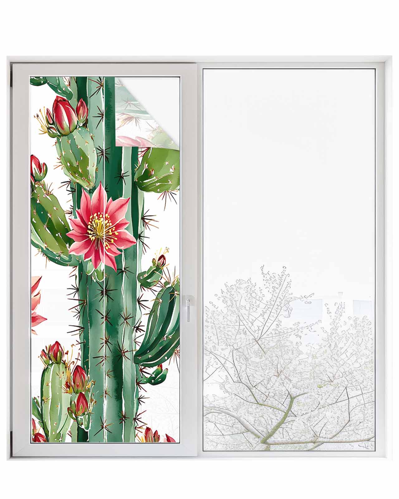 Window Privacy Film Summer Cactus Floral Stained Glass Window Film ...