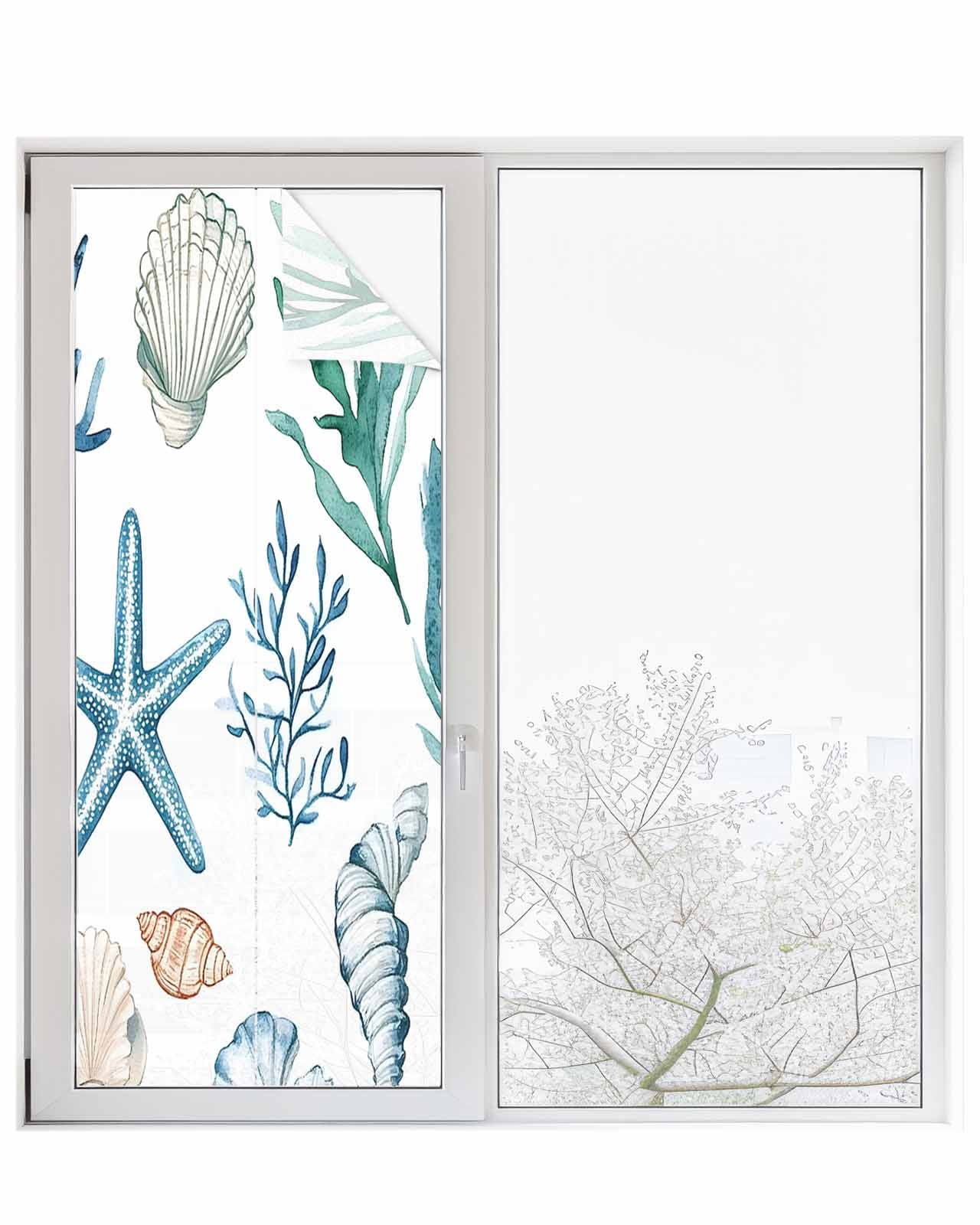 Window Privacy Film Summer Coastal Stained Glass Window Film Decorative ...