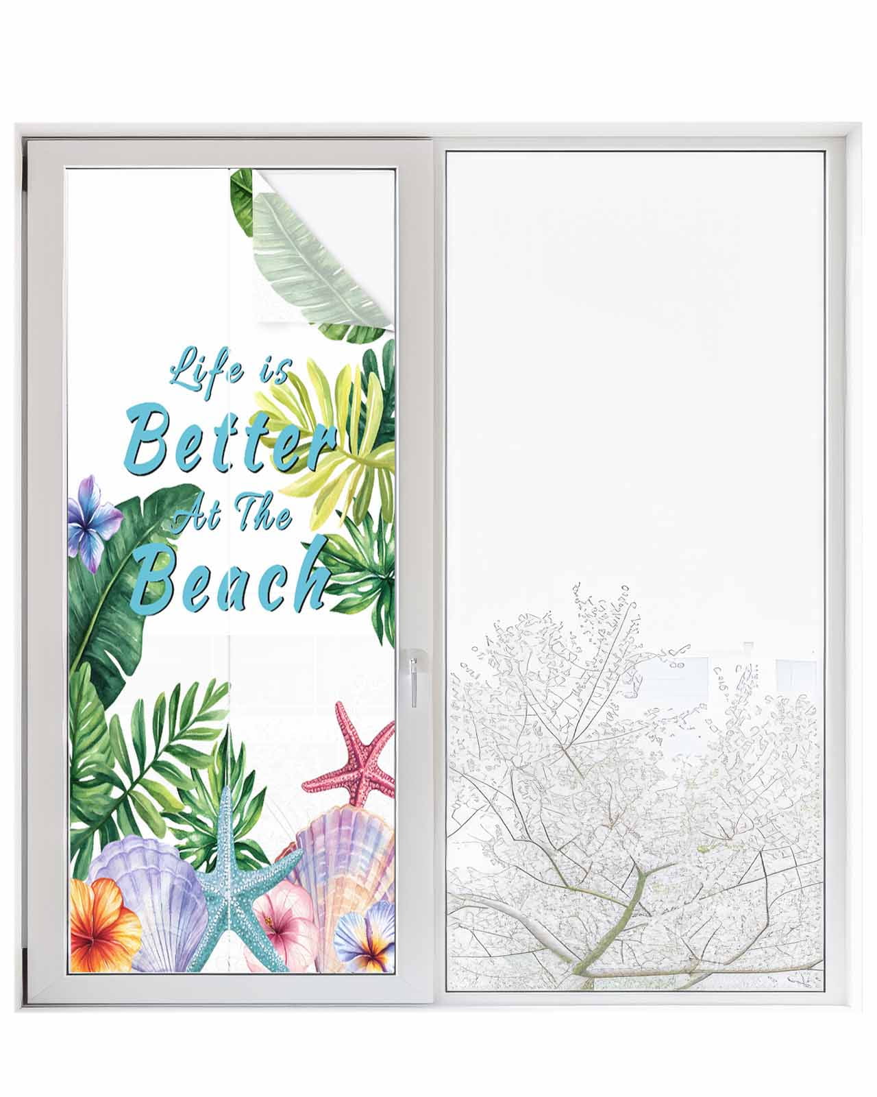 Window Privacy Film Summer Coastal Stained Glass Window Film Decorative ...
