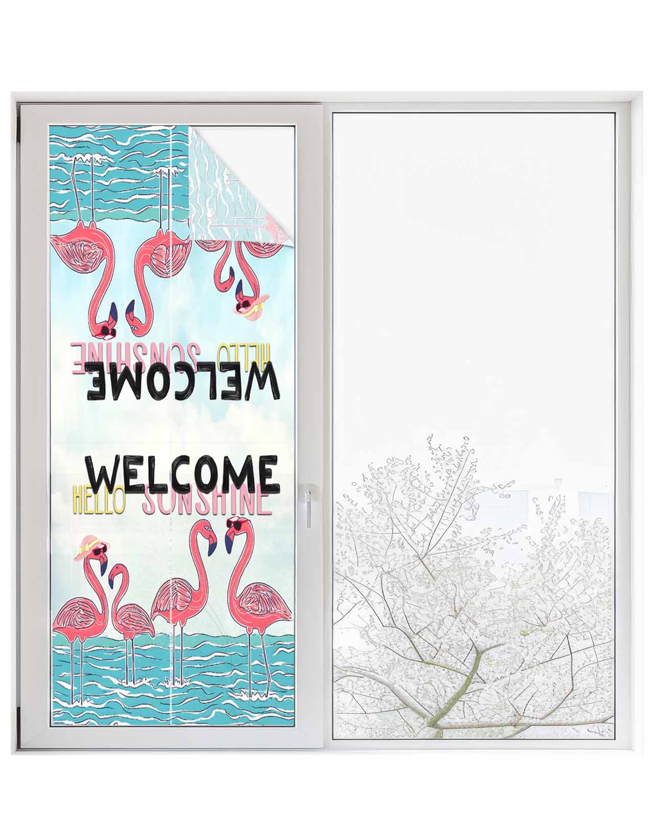 Window Privacy Film Summer Cute Flamingo Stained Glass Window Film ...