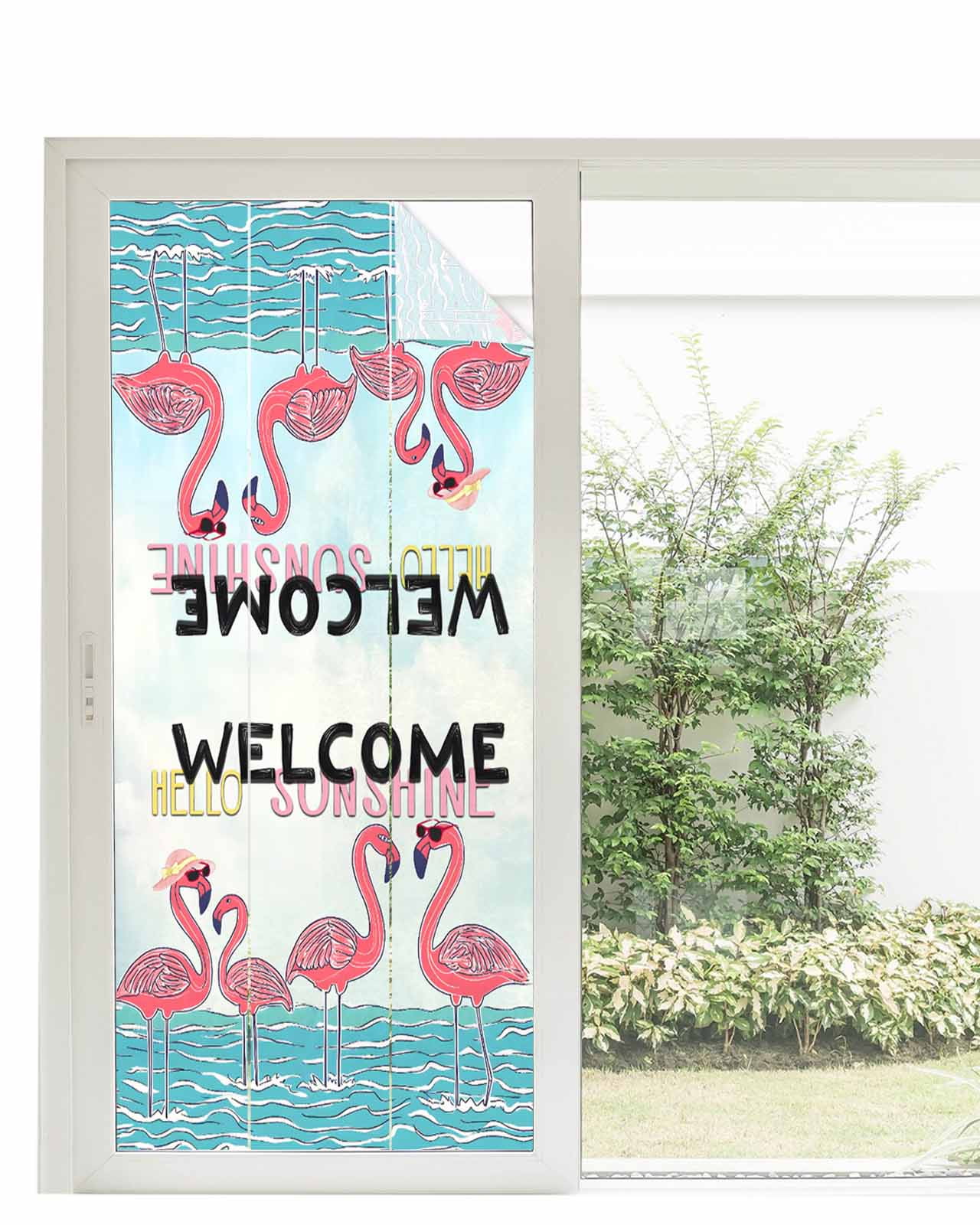 Window Privacy Film Summer Cute Flamingo Stained Glass Window Film ...