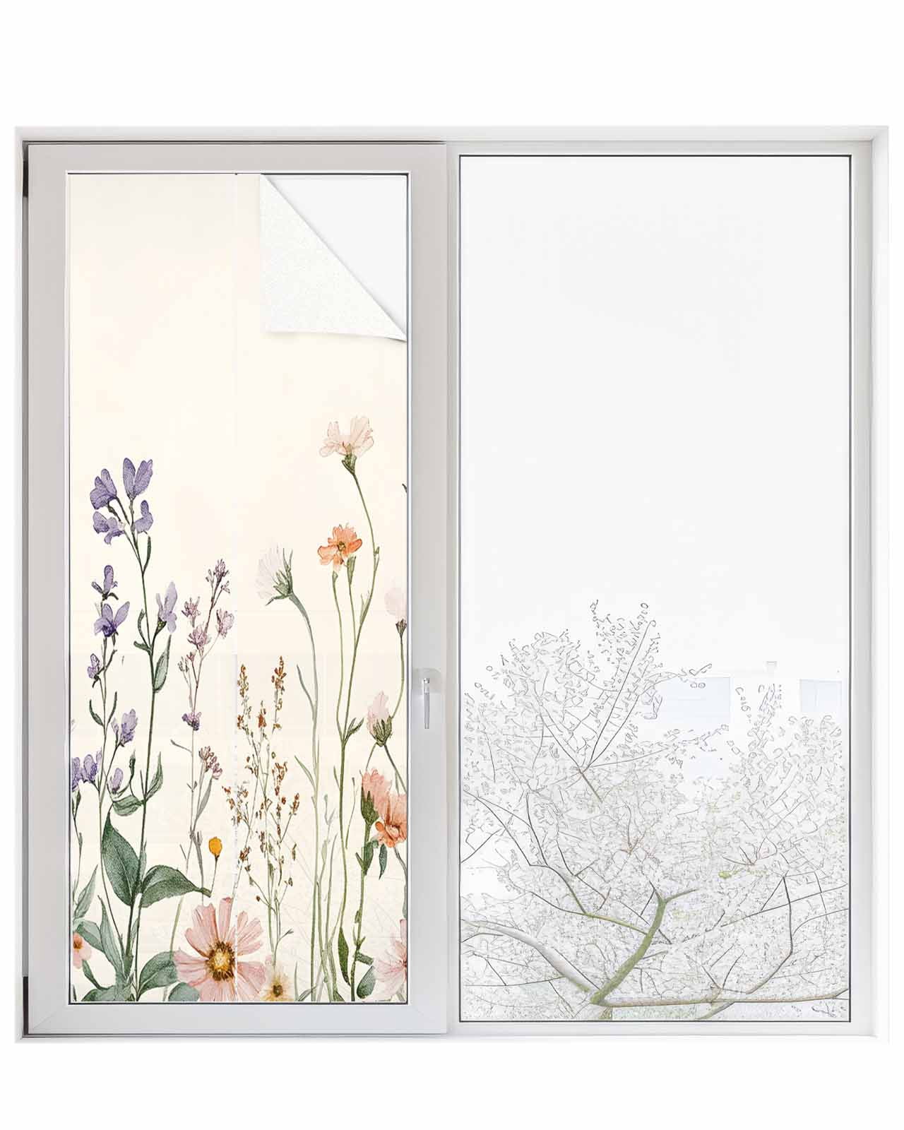 Window Privacy Film Summer Floral Botanical Stained Glass Window Film ...