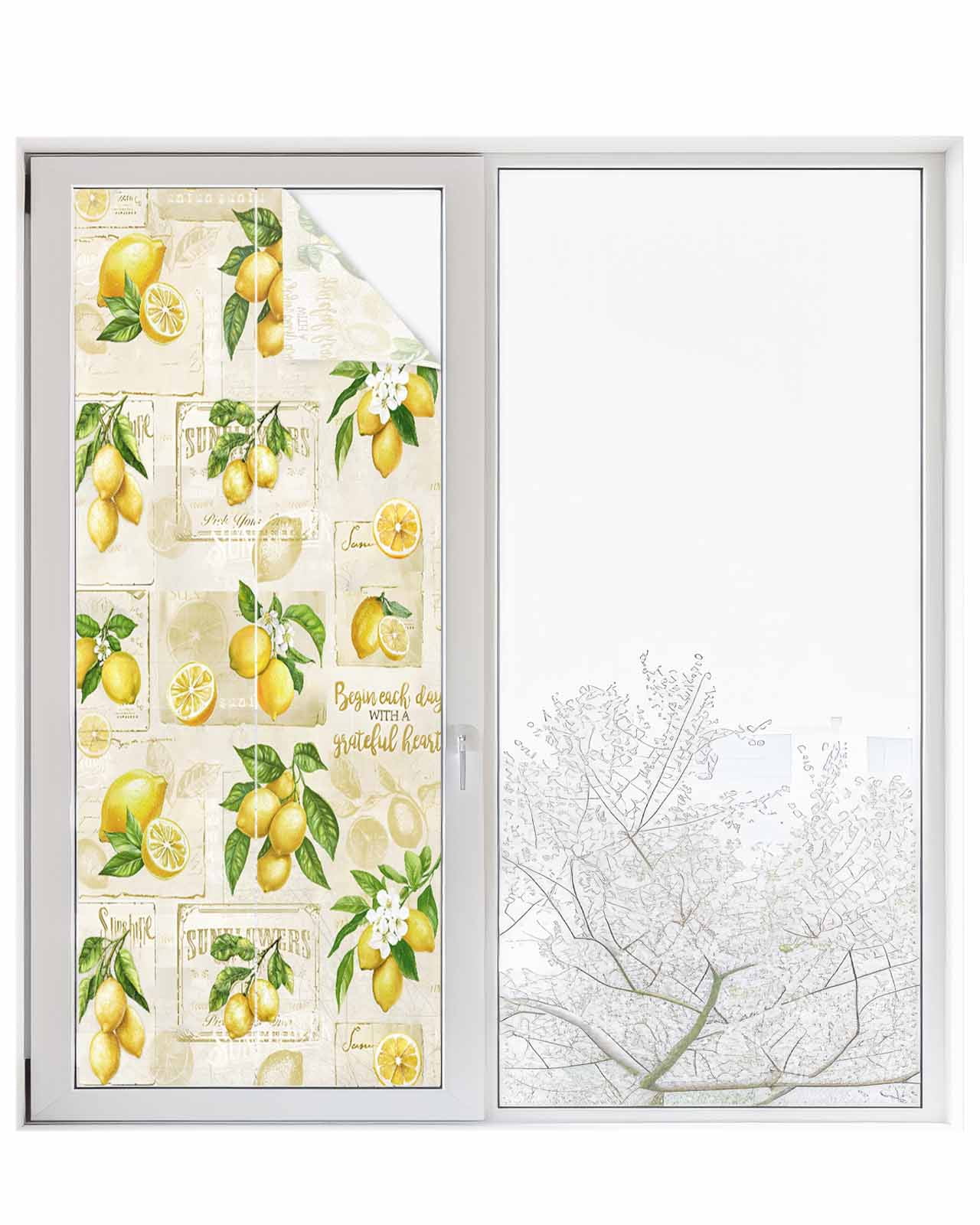 Window Privacy Film Summer Lemons Stained Glass Window Film Decorative Sun Block Window Cover ...