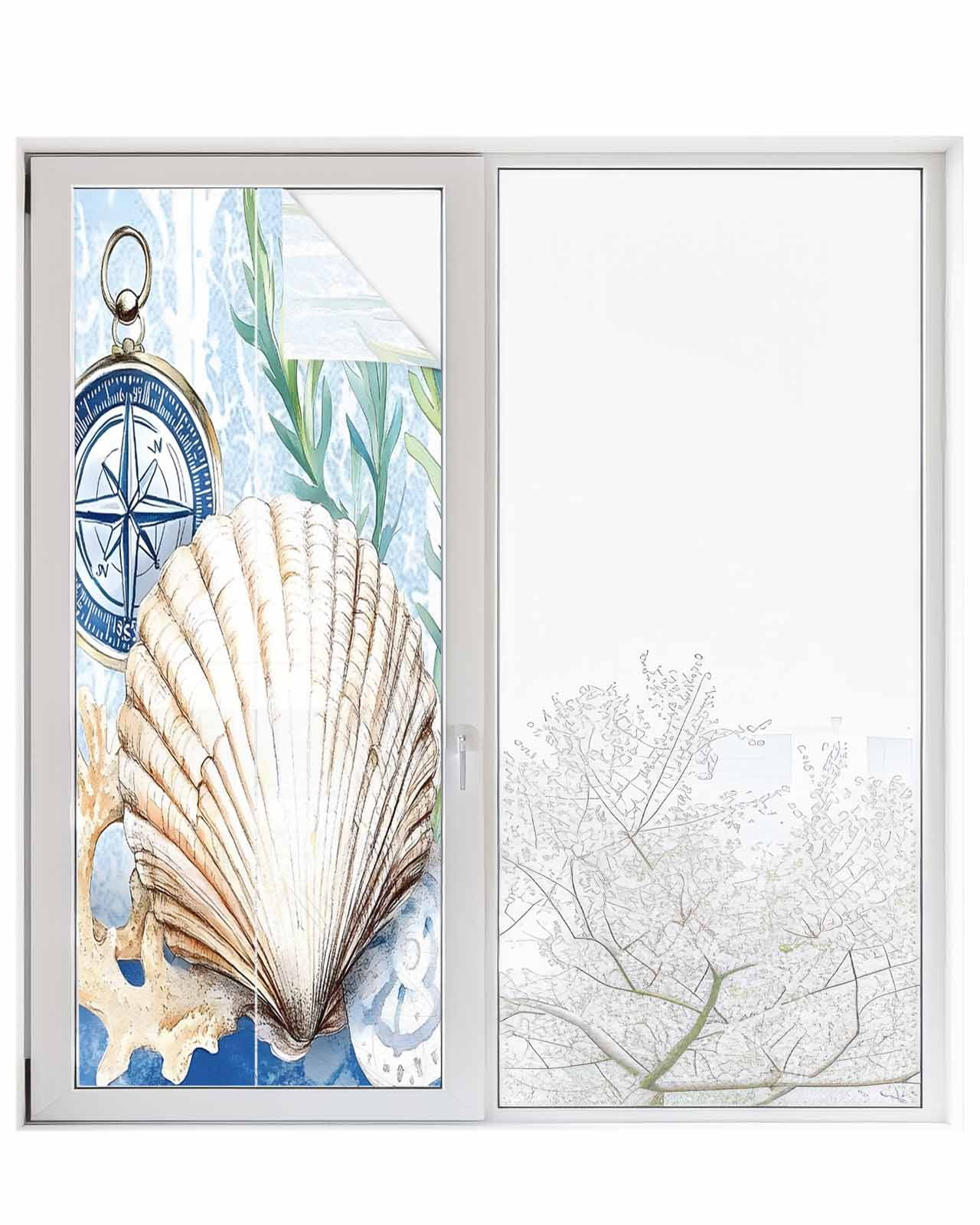 Window Privacy Film Summer Nautical Stained Glass Window Film ...