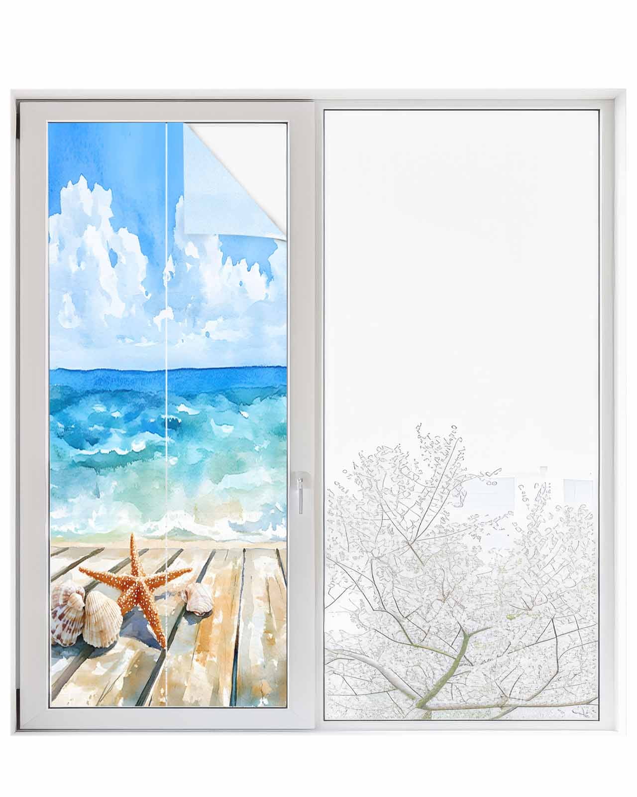 Window Privacy Film Summer Ocean Beach Stained Glass Window Film ...
