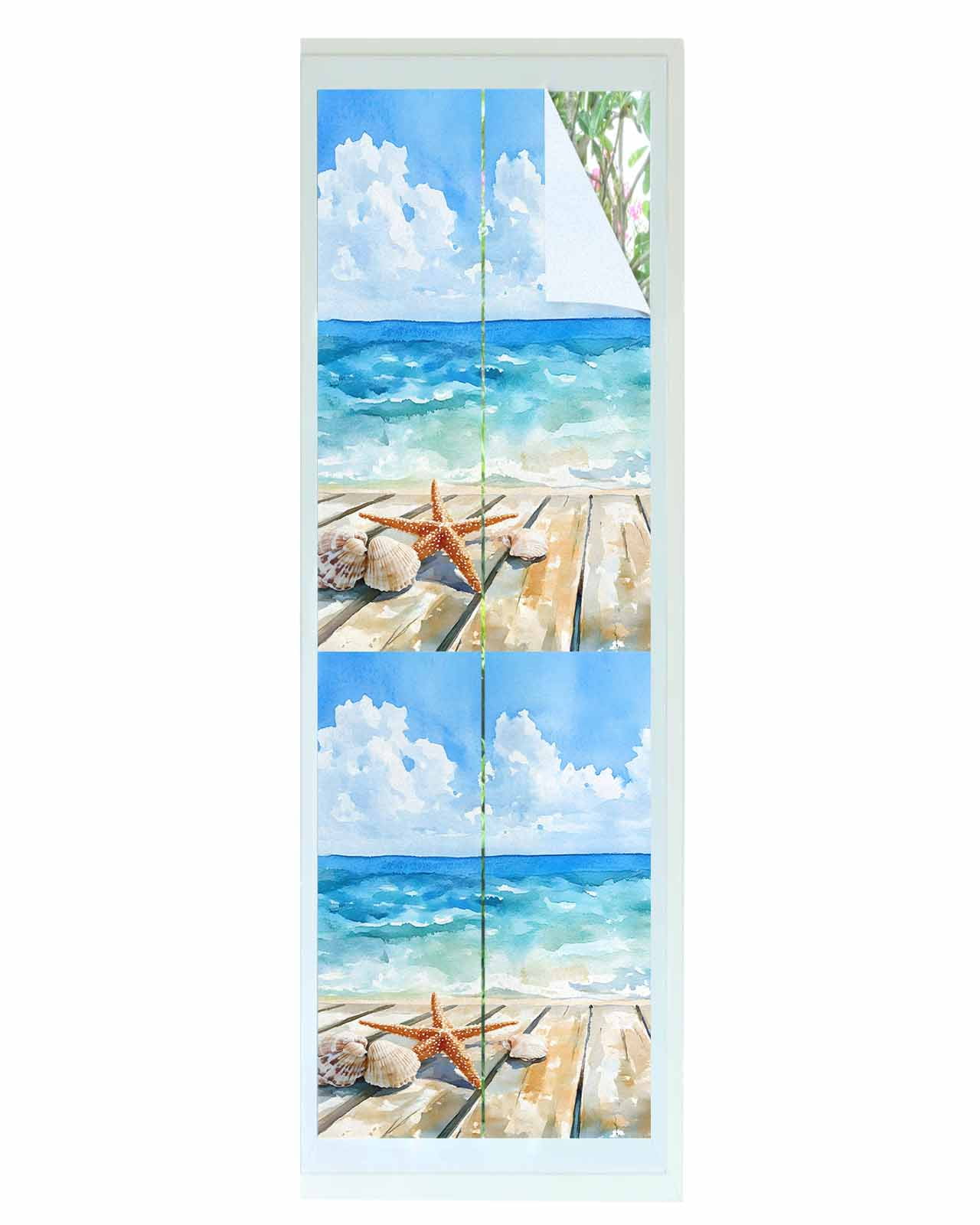 Window Privacy Film Summer Ocean Beach Stained Glass Window Film ...