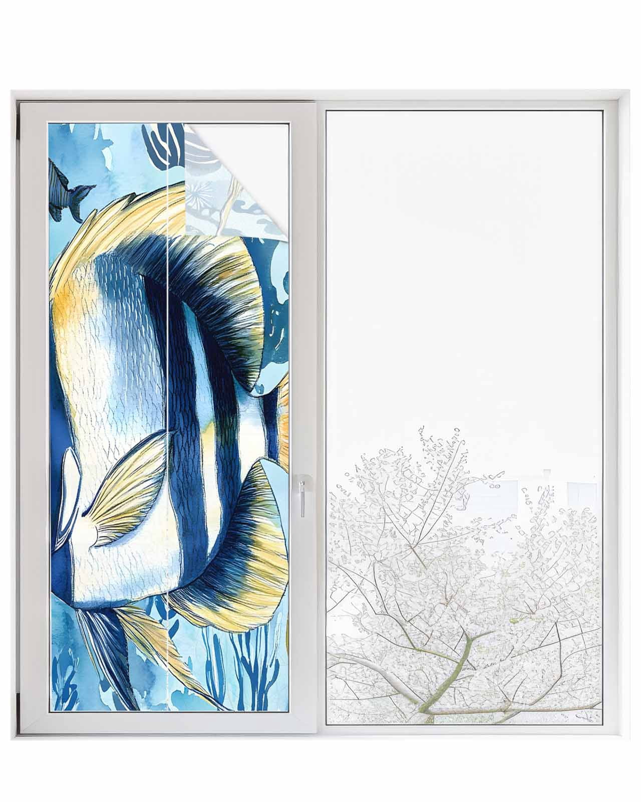 Window Privacy Film Summer Ocean Fish Stained Glass Window Film ...