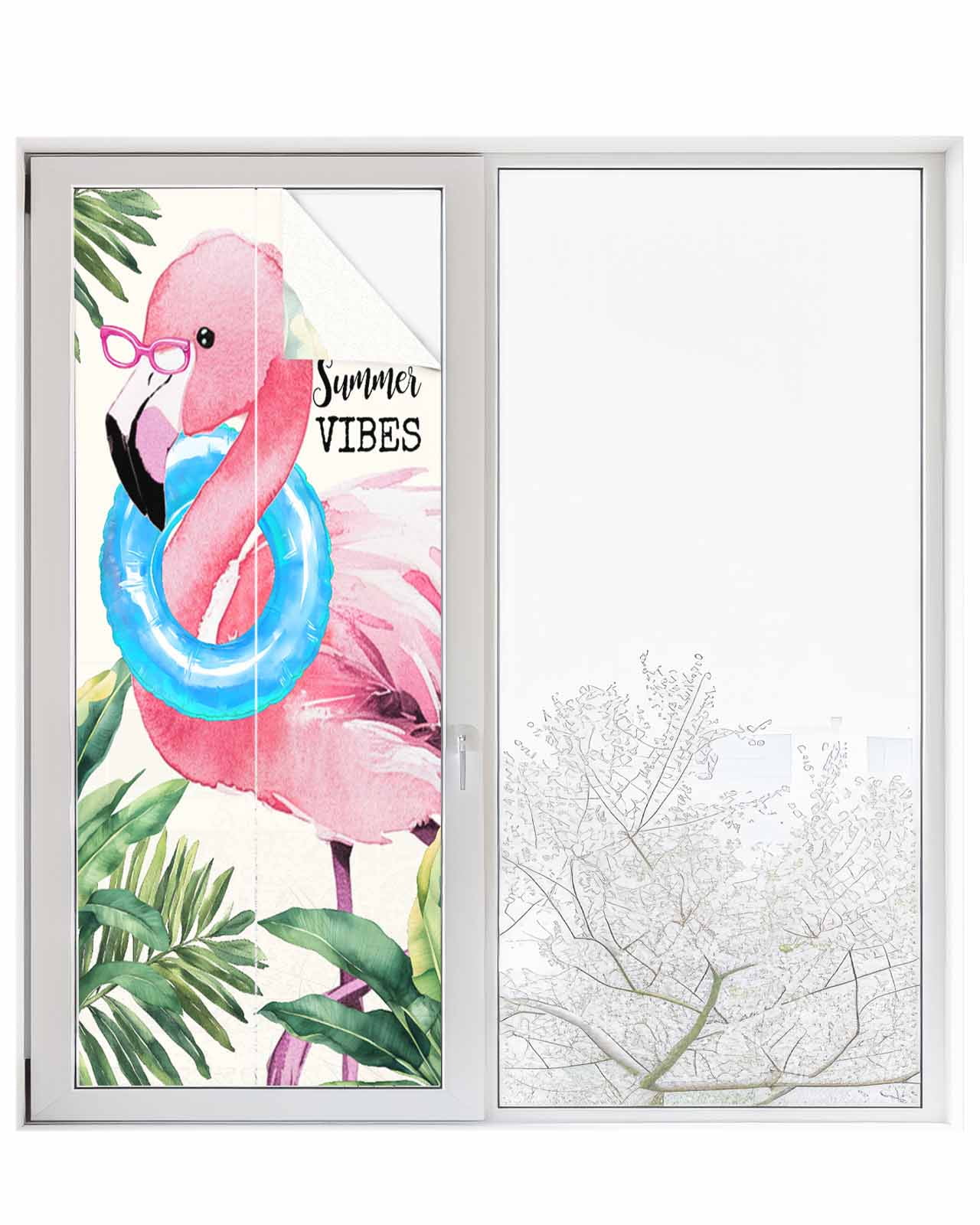 Window Privacy Film Summer Pink Flamingo Stained Glass Window Film ...