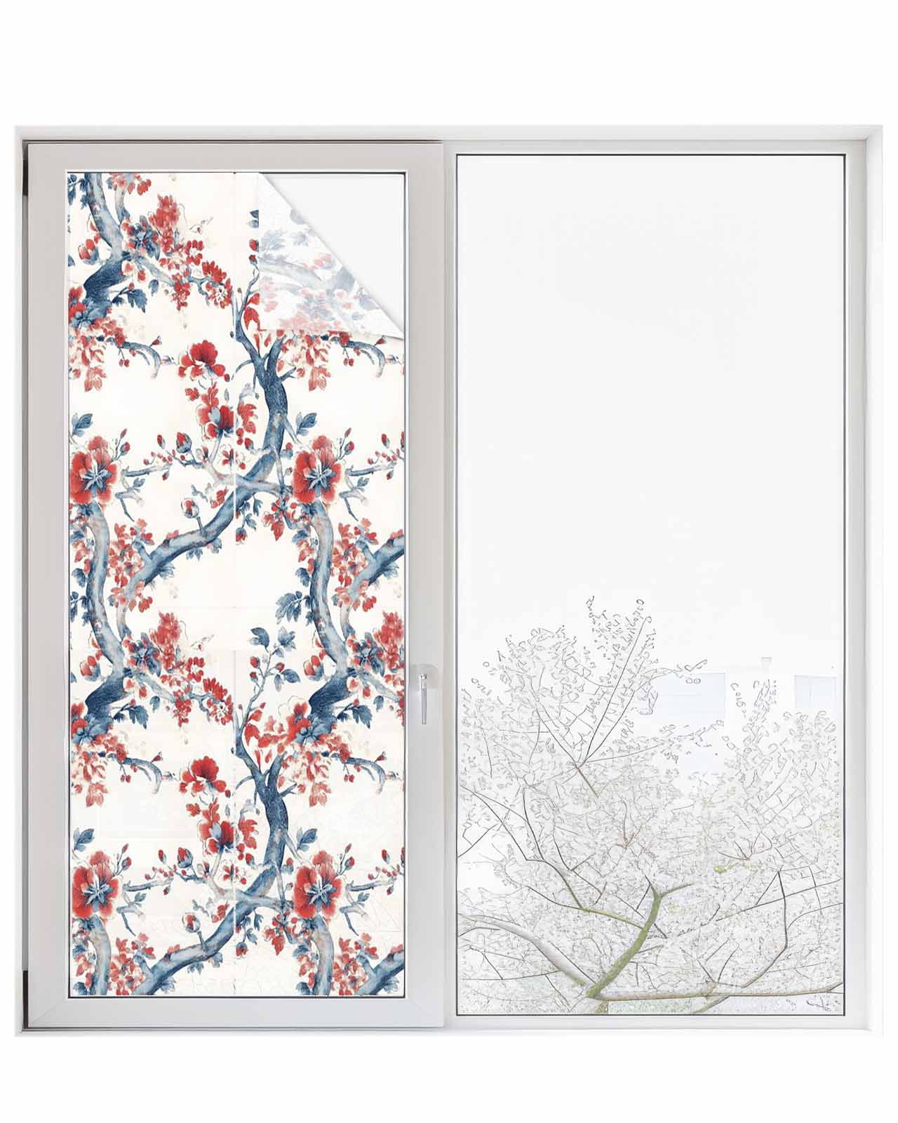 Window Privacy Film Summer Red Floral Stained Glass Window Film ...