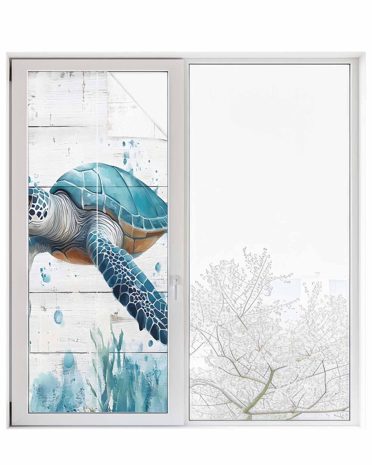Window Privacy Film Summer Sea Turtle Blue Stained Glass Window Film ...