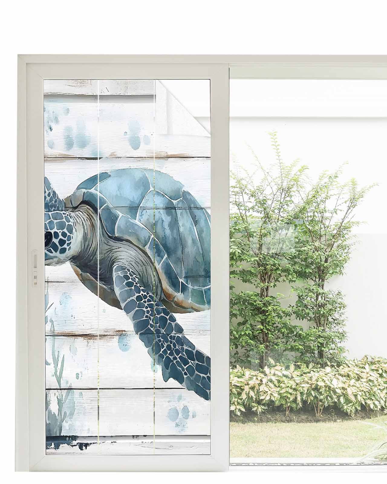 Window Privacy Film Summer Sea Turtle Stained Glass Window Film ...