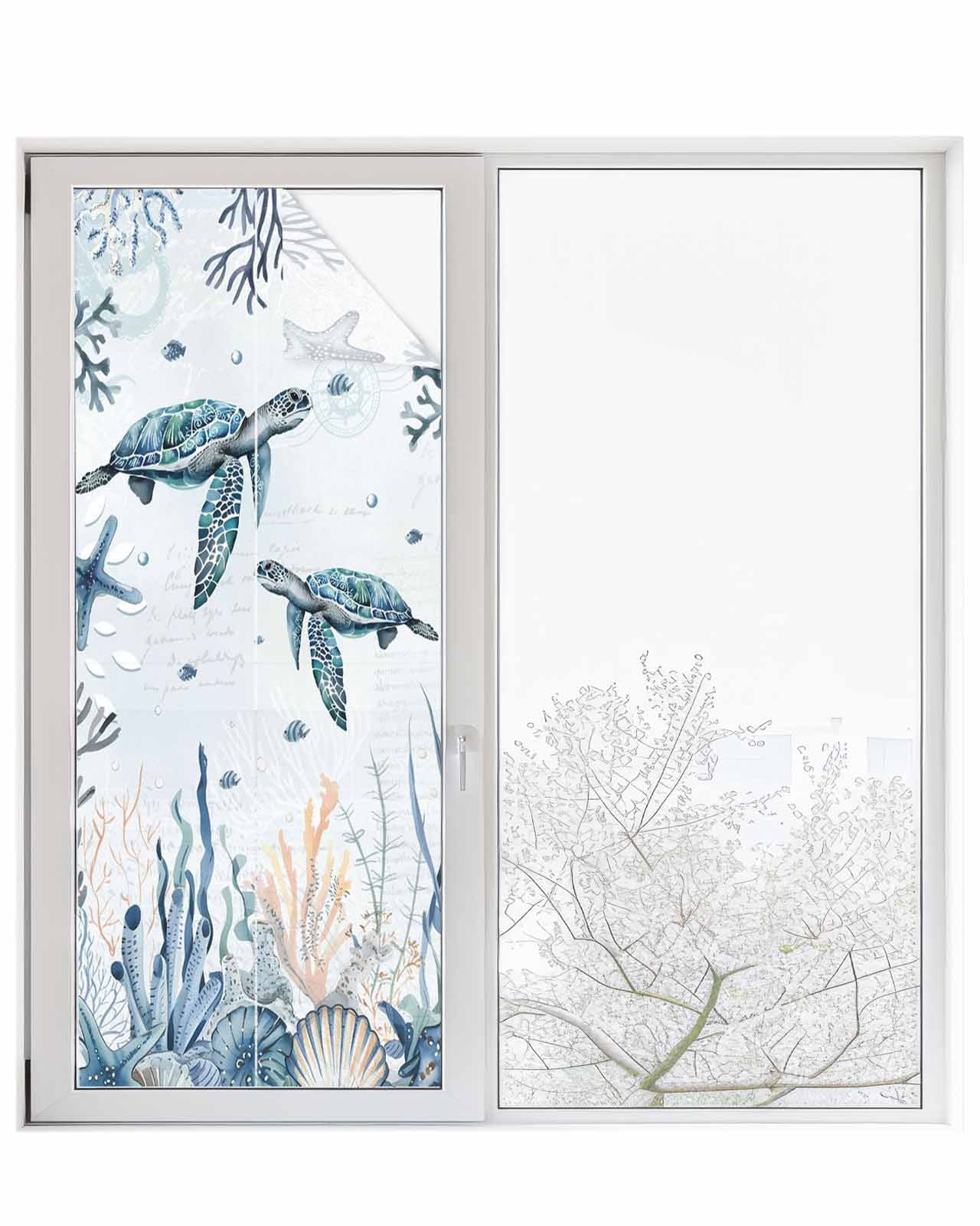 Window Privacy Film Summer Sea Turtle Stained Glass Window Film ...