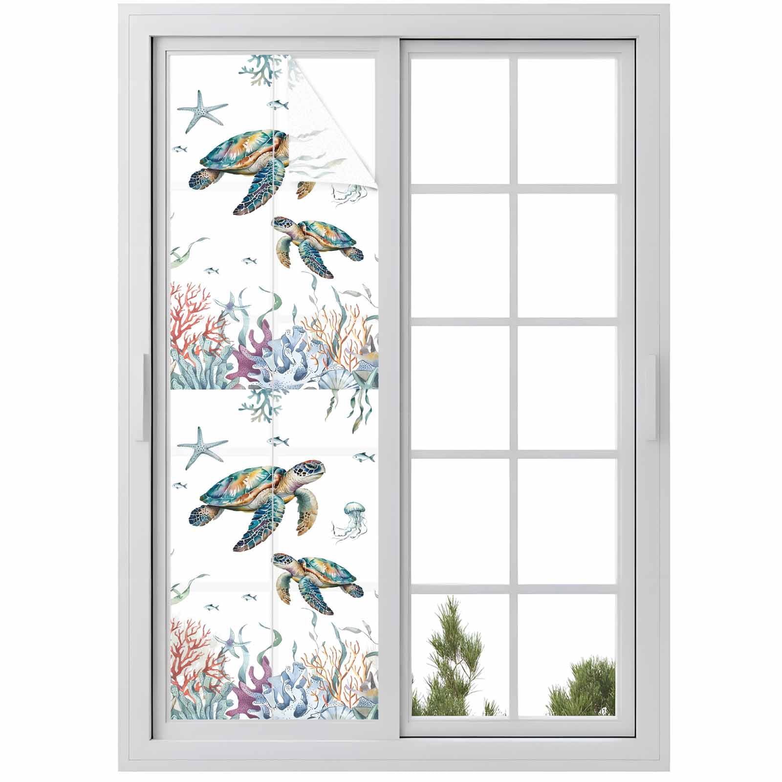 Window Privacy Film Summer Sea Turtles Stained Glass Window Film ...