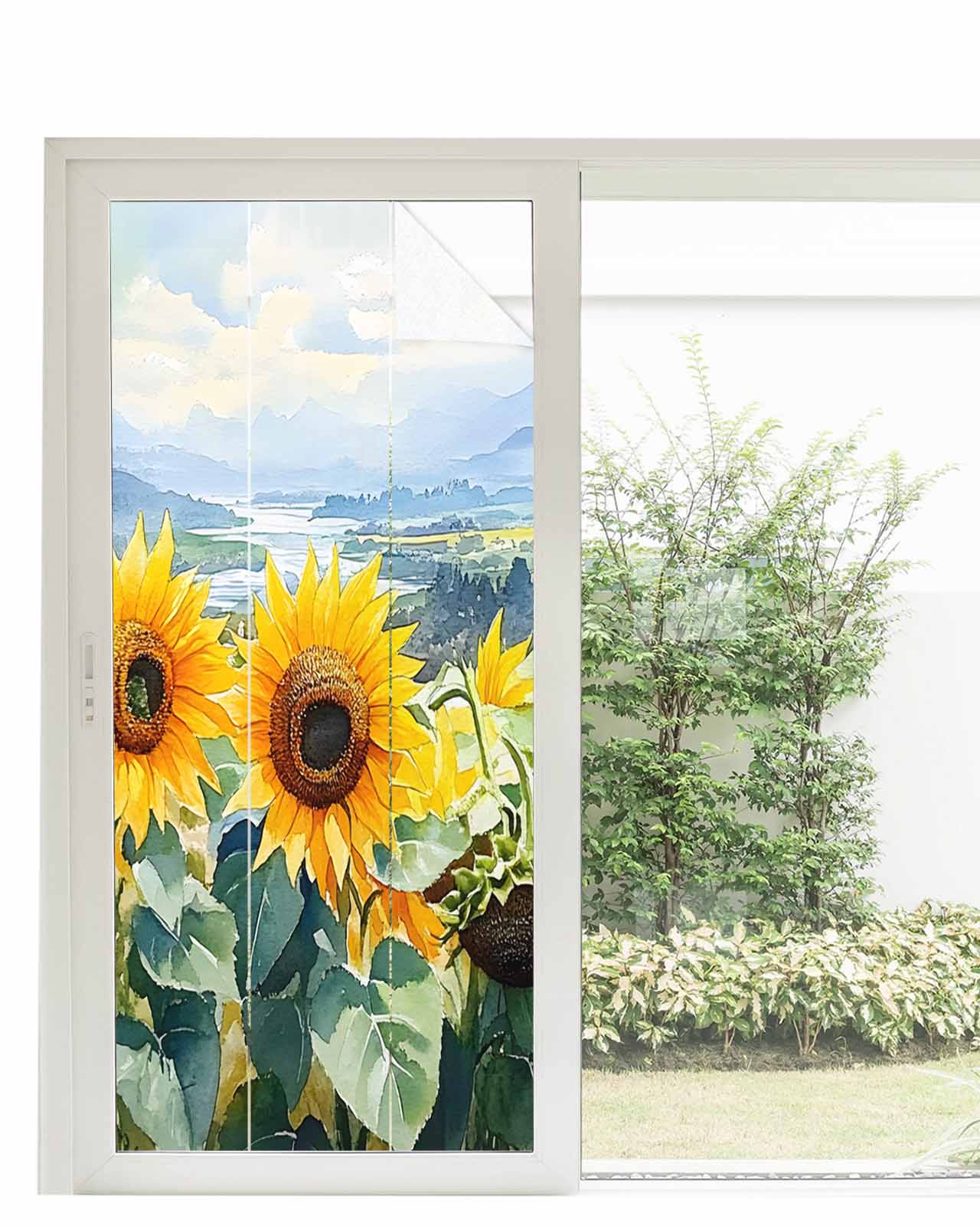 Window Privacy Film Summer Sunflowers Stained Glass Window Film ...