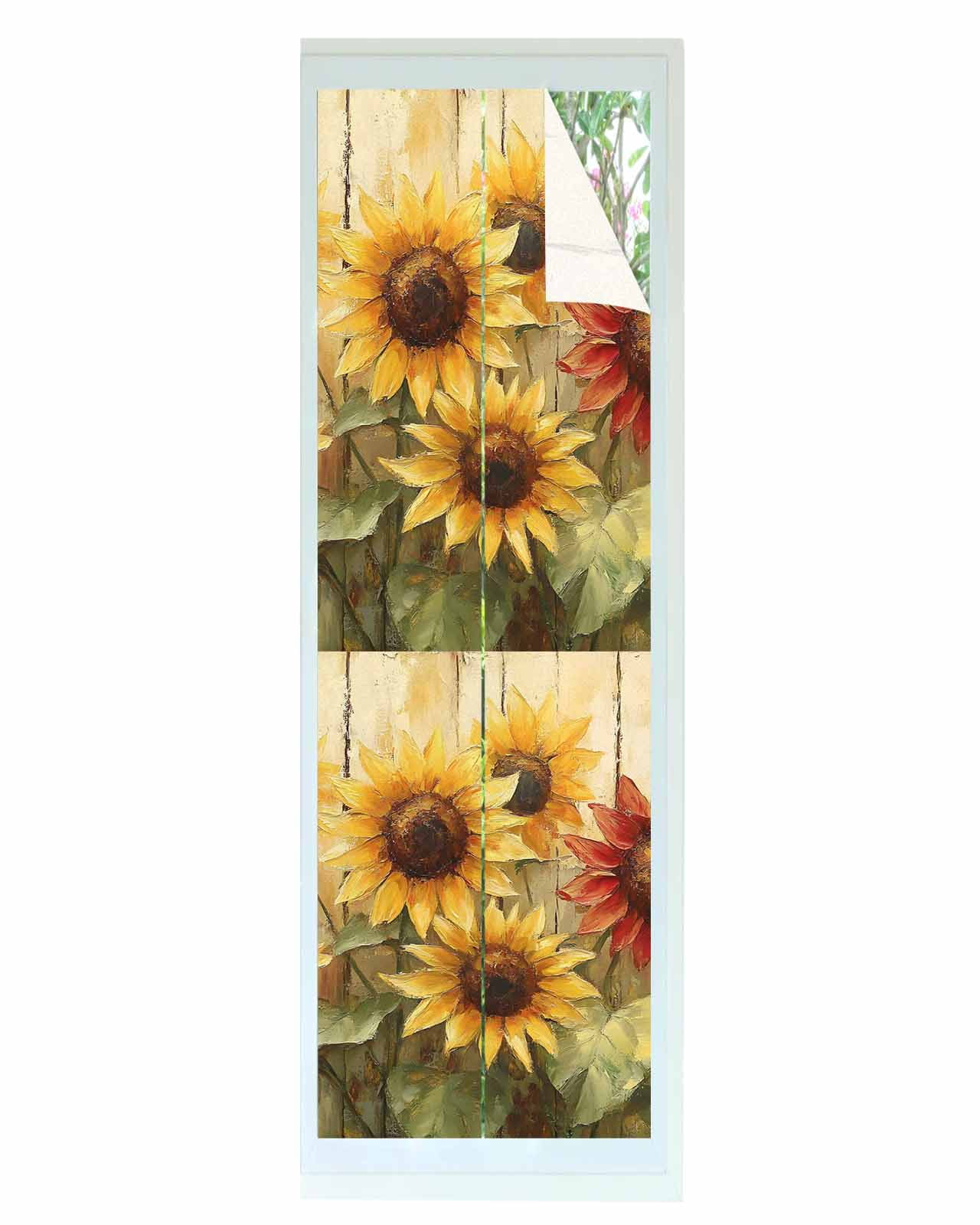 Window Privacy Film Summer Sunflowers Stained Glass Window Film Decorative Sun Block Window ...