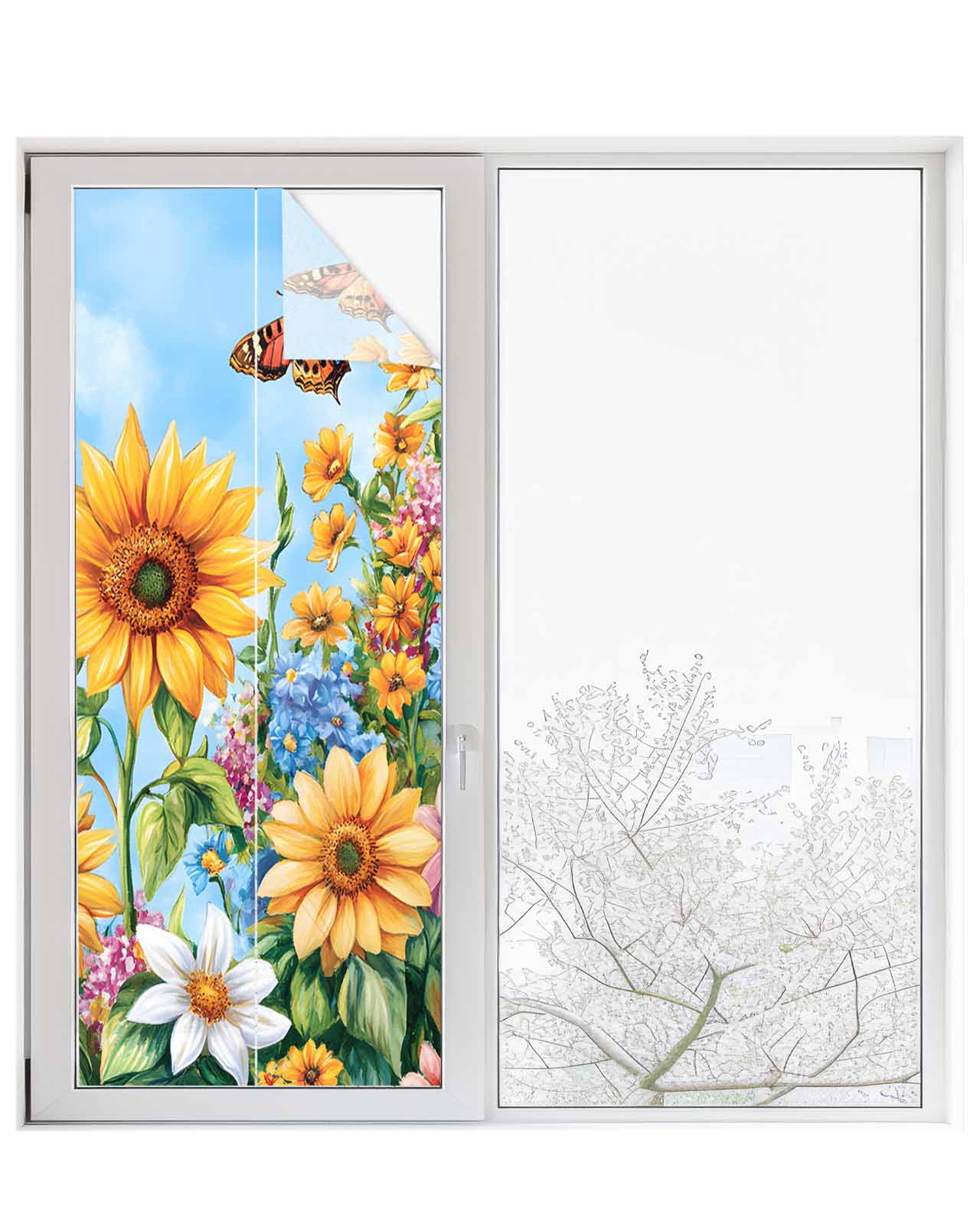Window Privacy Film Summer Yellow Sunflower Stained Glass Window Film ...