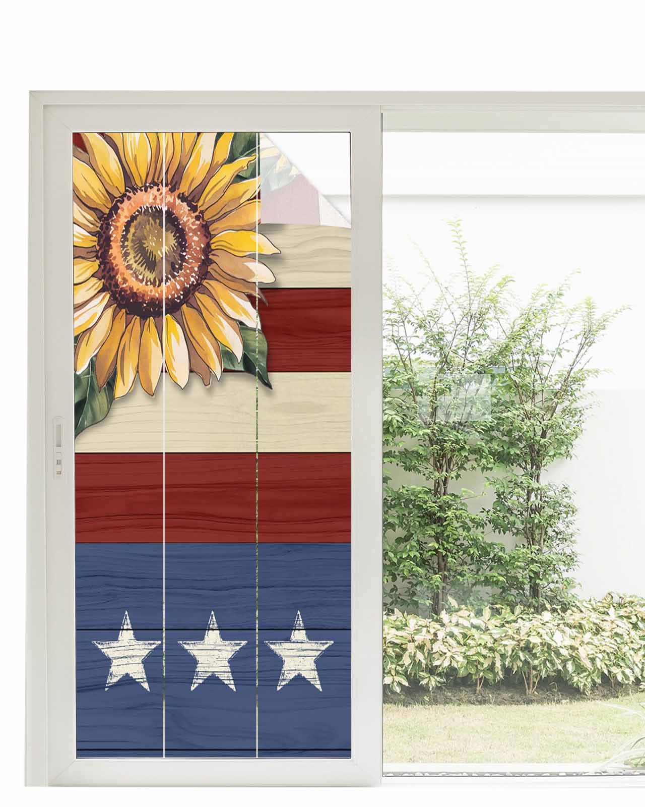 Window Privacy Film Sunflower America Flag Stained Glass Window Film ...