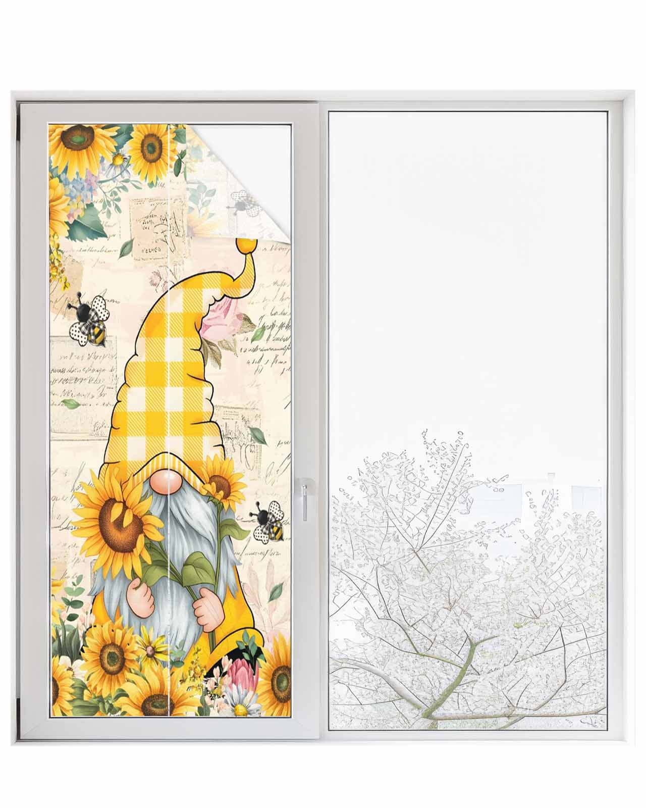 Window Privacy Film Sunflower Bee Stained Glass Window Film Decorative ...