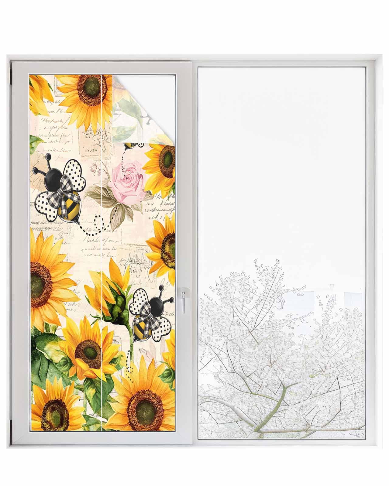 Window Privacy Film Sunflower Bee Stained Glass Window Film Decorative ...